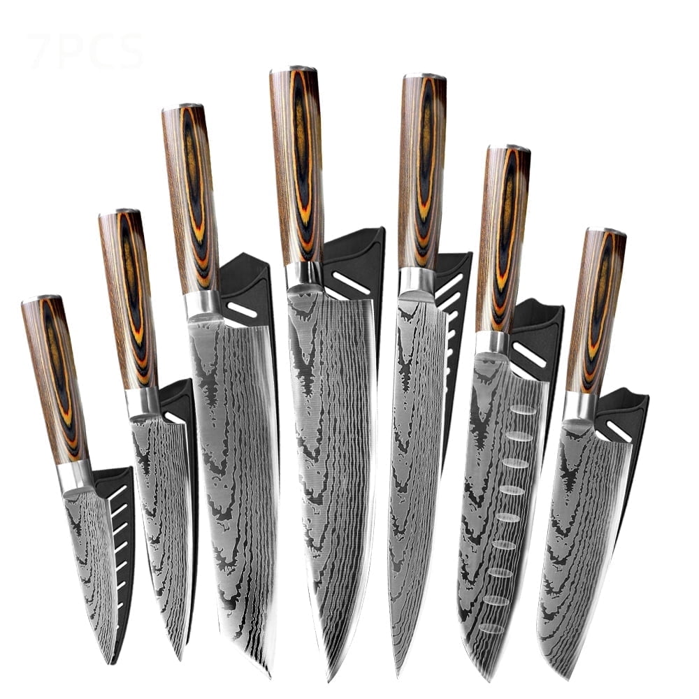 7-Piece Chef Knivse Set Damascus Laser Blade, Japanese High Carbon ...