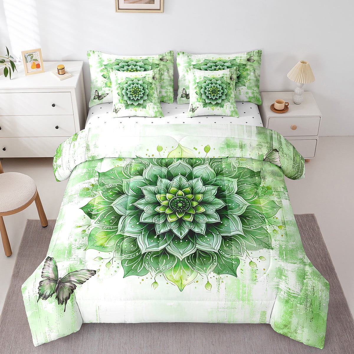 7-Piece Chic Floral Bedding Full Size Women Mandala Flower Comforter ...
