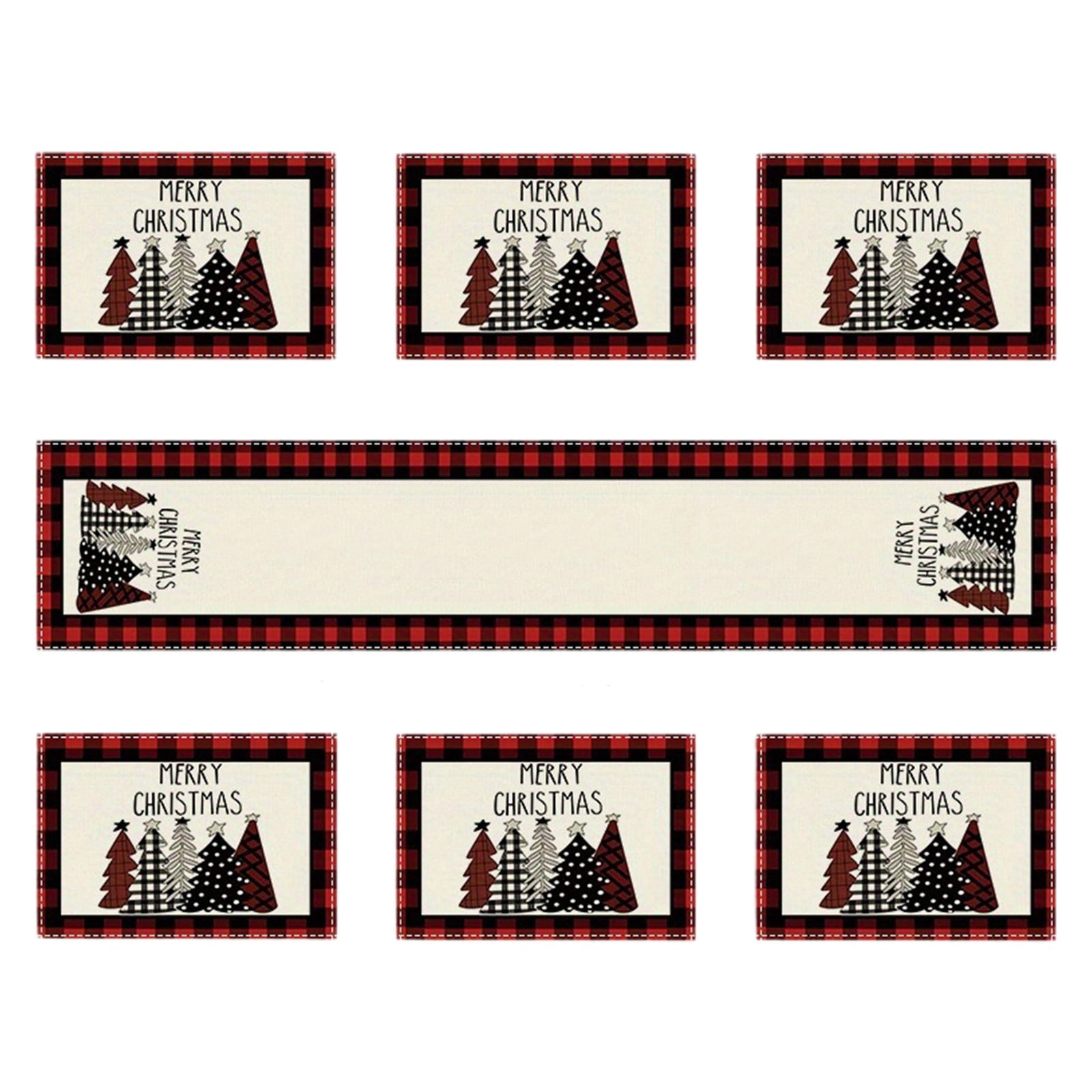 7-Piece Christmas Tablecloth Set with Red and White Snowflake Deer ...