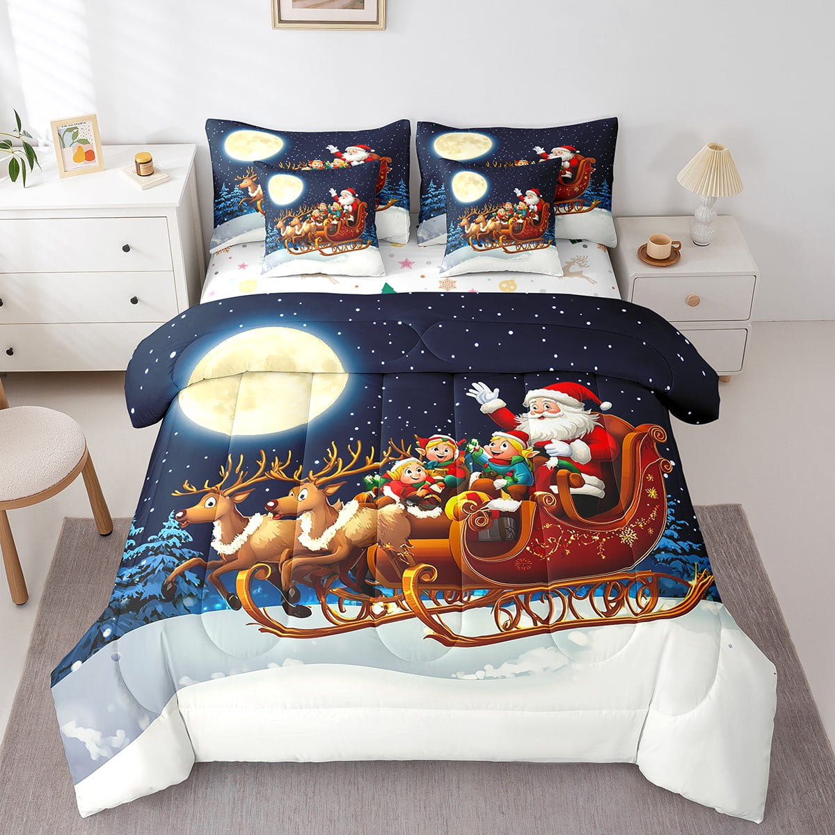 7 Piece Christmas Themed Bedding Set Queen for Boys Girls Kids Happy ...