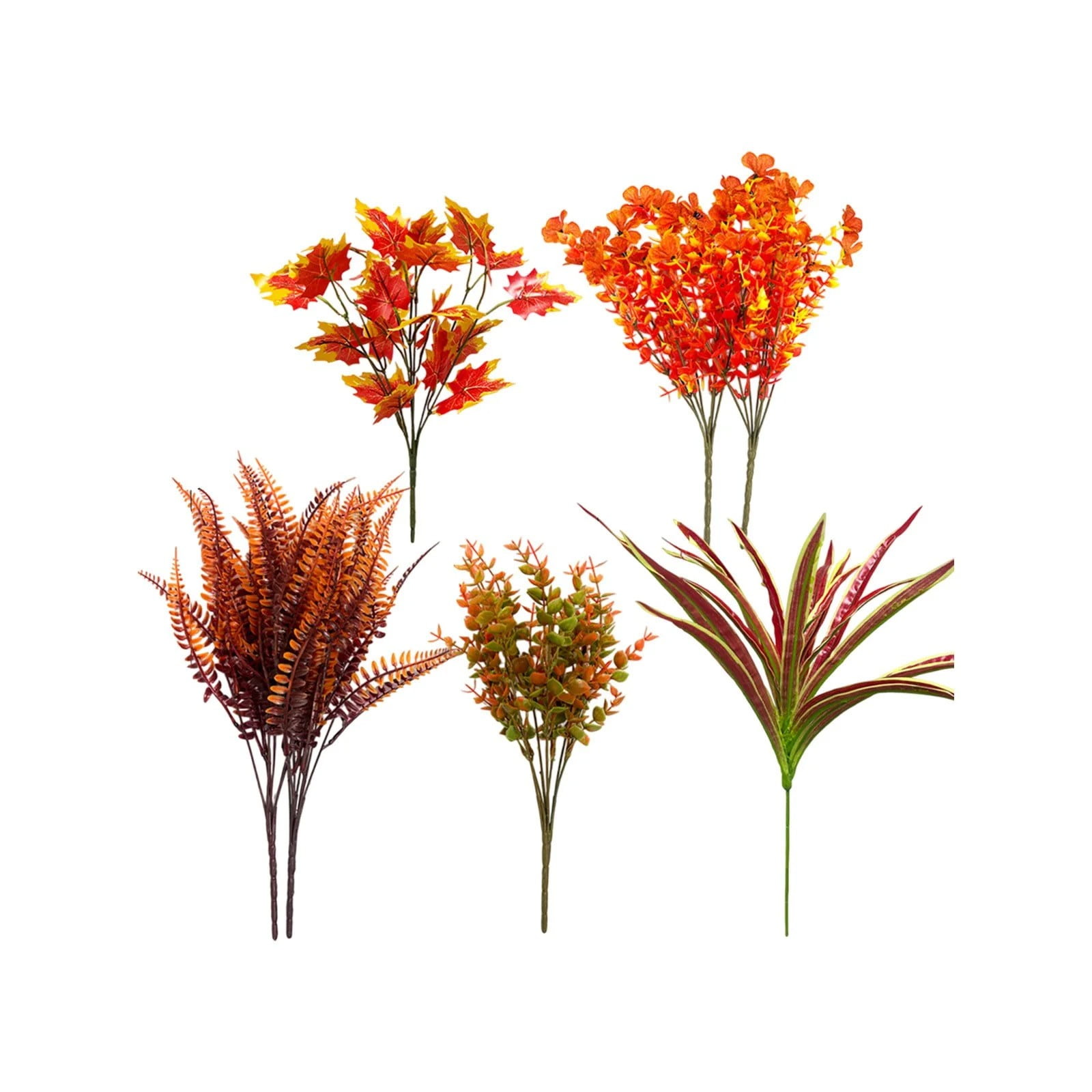 7-Piece Combination Artificial Persian Maple Leaf Green Plant Bundle/ 7 ...