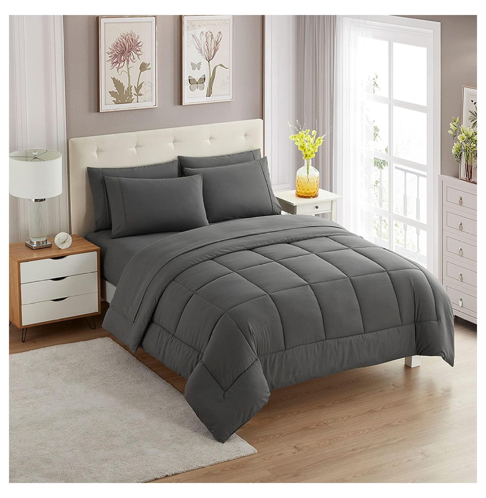 7 Piece Comforter Set Bag Solid Color All Season Soft Down Alternative ...