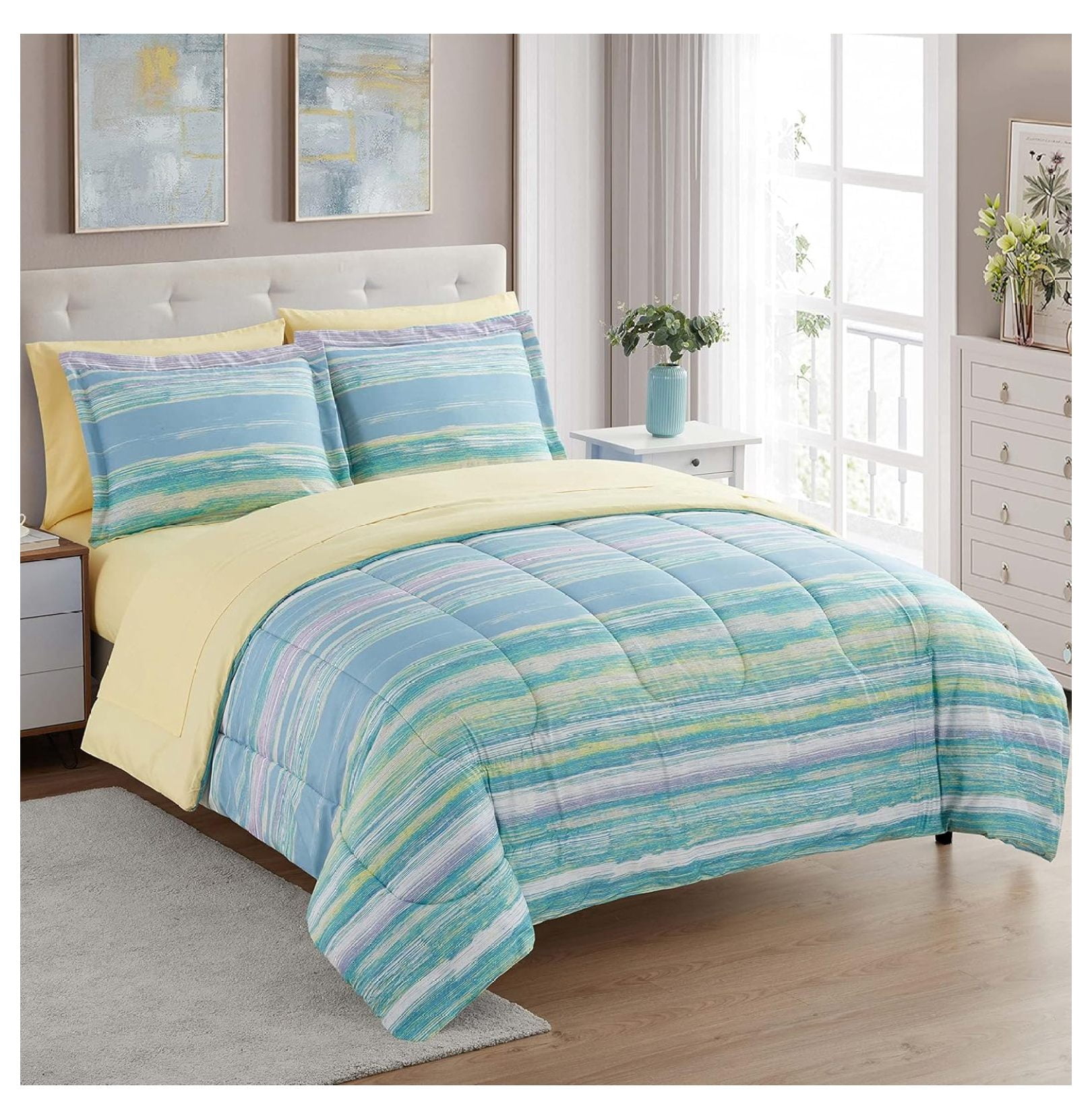 7 Piece Comforter Set Bag Solid Color All Season Soft Down Alternative ...