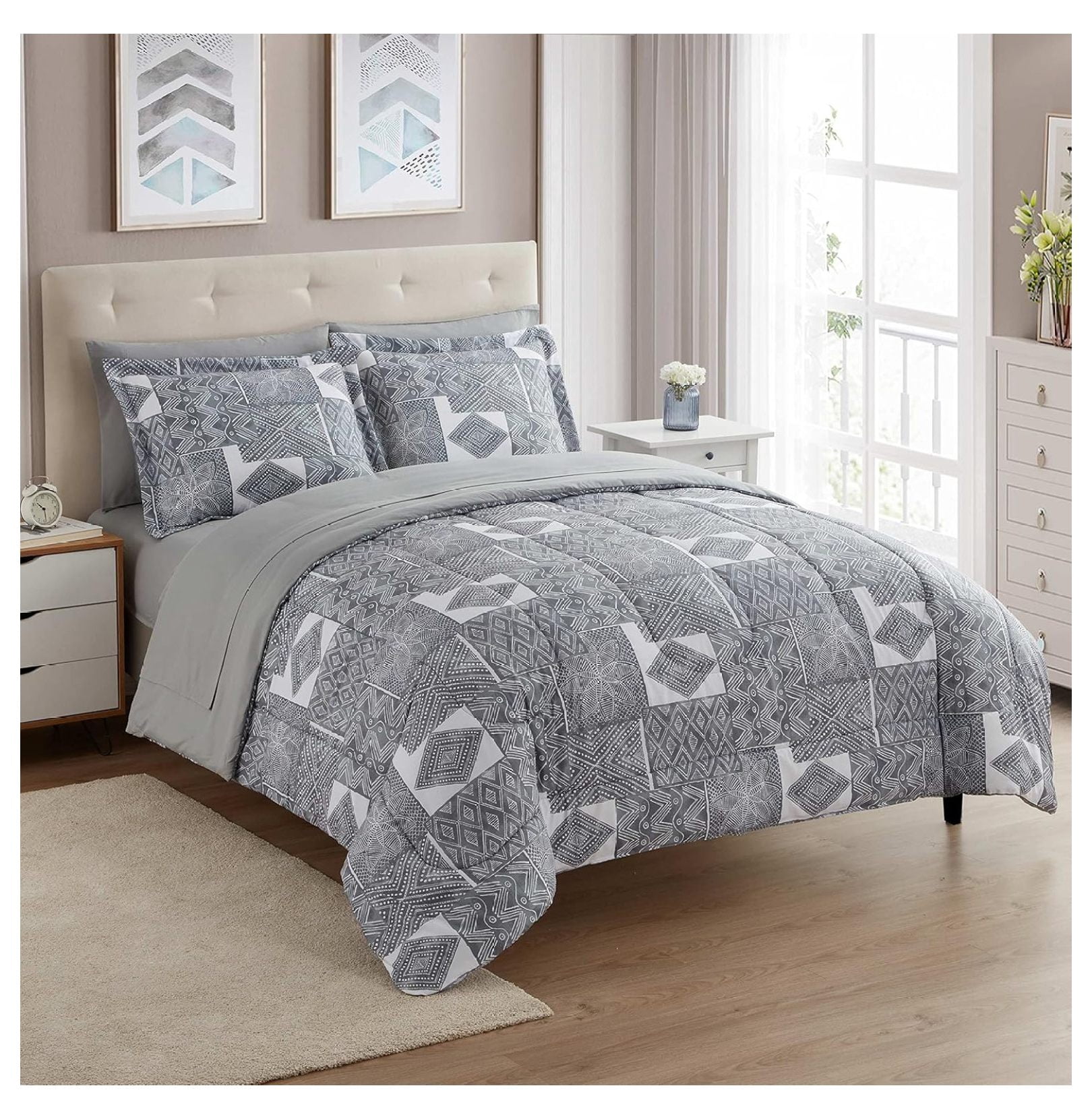 7 Piece Comforter Set Bag Solid Color All Season Soft Down Alternative ...