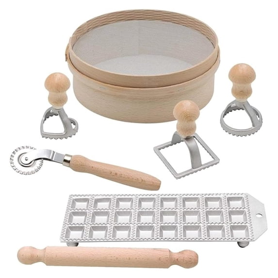 7 Piece Complete Pasta Kit for Ravioli Including: Rolling Pin, Ravioli ...