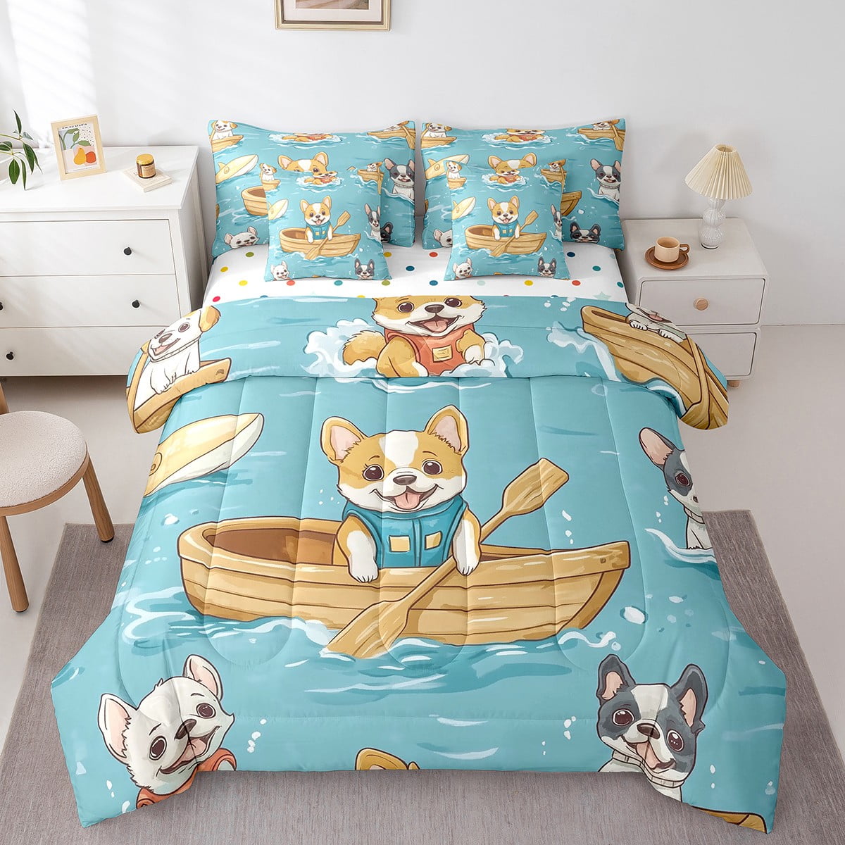 7 Piece Corgi Bed in a Bag King Size Cute Cartoon Animal Bedding Sets ...