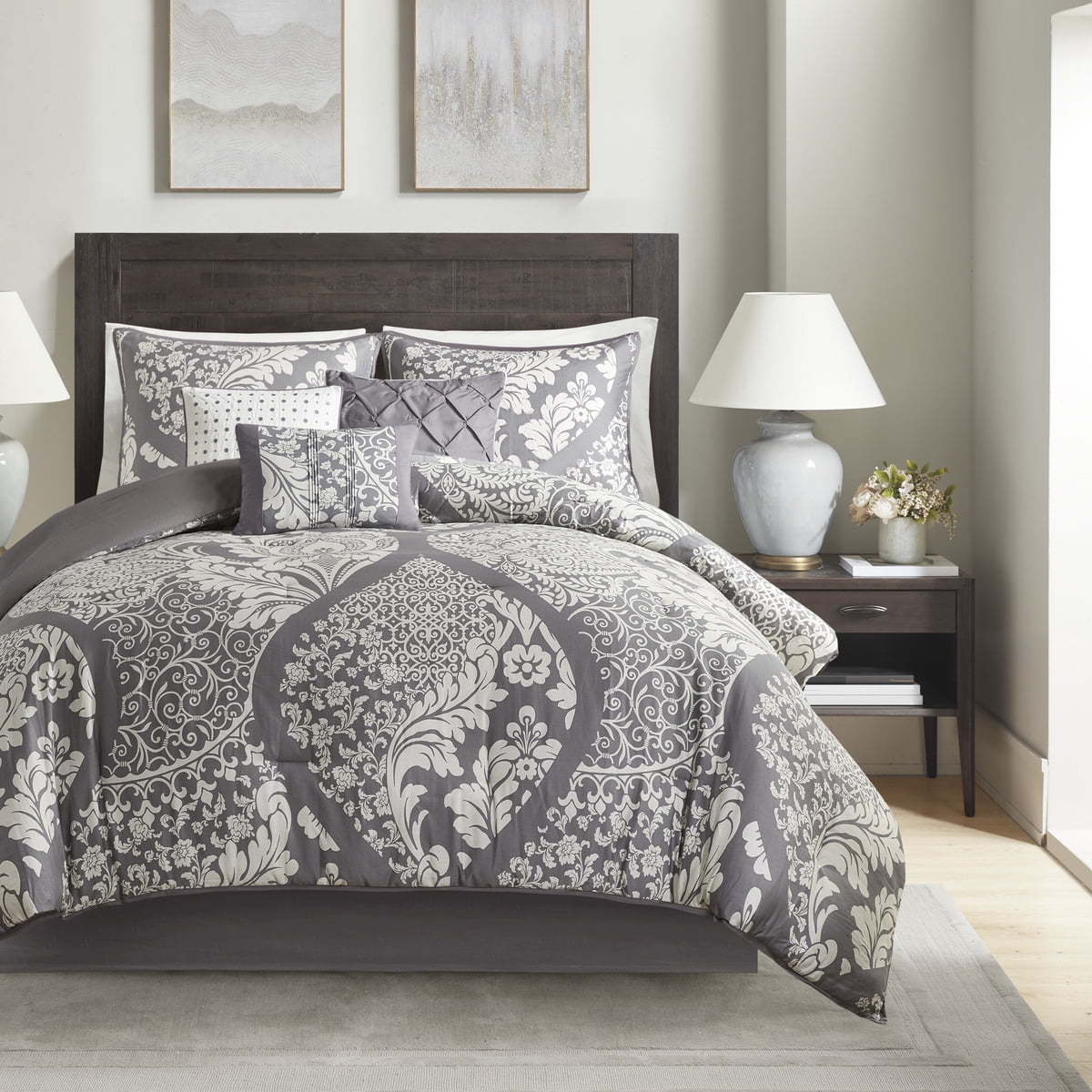 7 Piece Cotton Printed Comforter Set Grey Cal King - Walmart.com