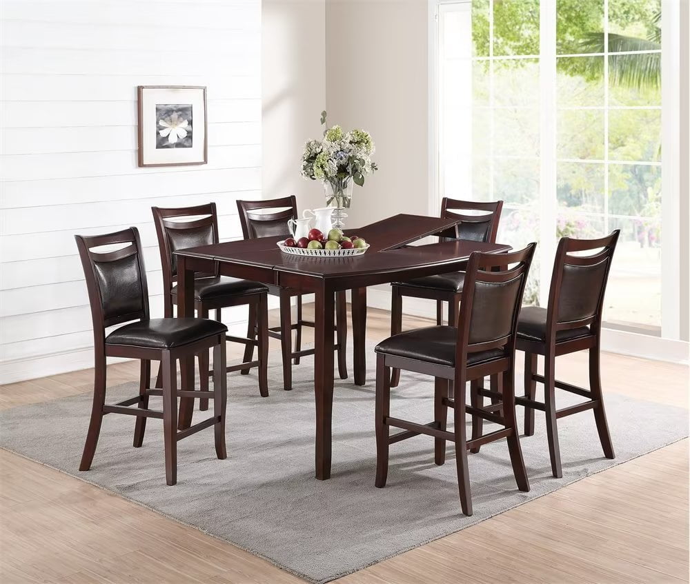 7 Piece Counter Height Dining Table Set, Traditional Style Wood ...