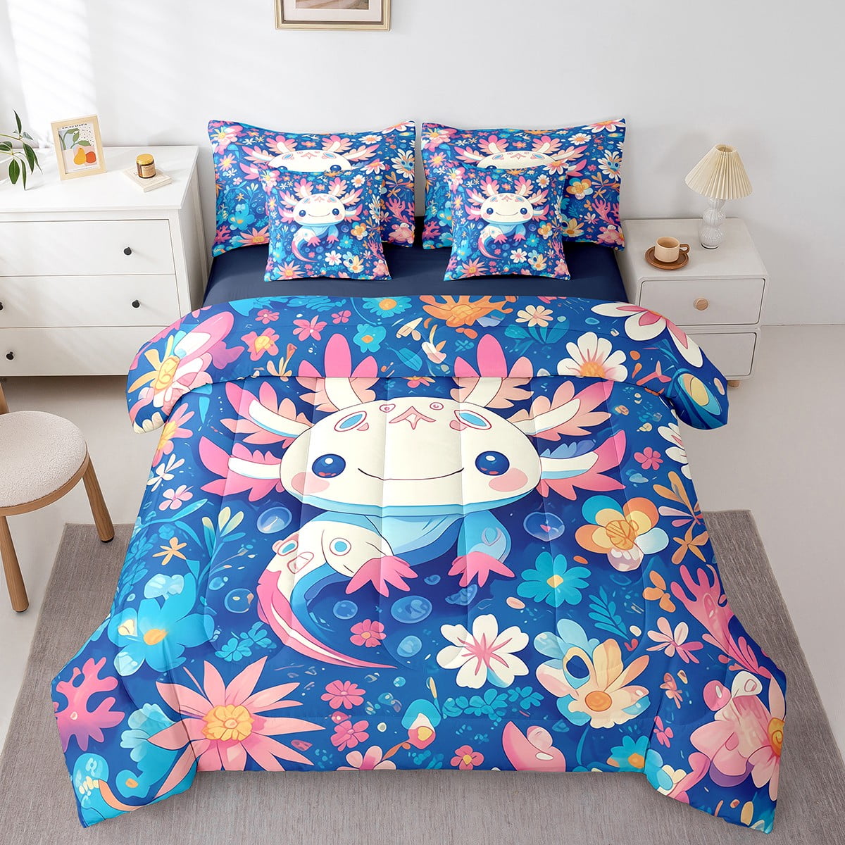 7 Piece Cute Axolotl Bed in a Bag Full Size Animal Theme Bedding Sets ...