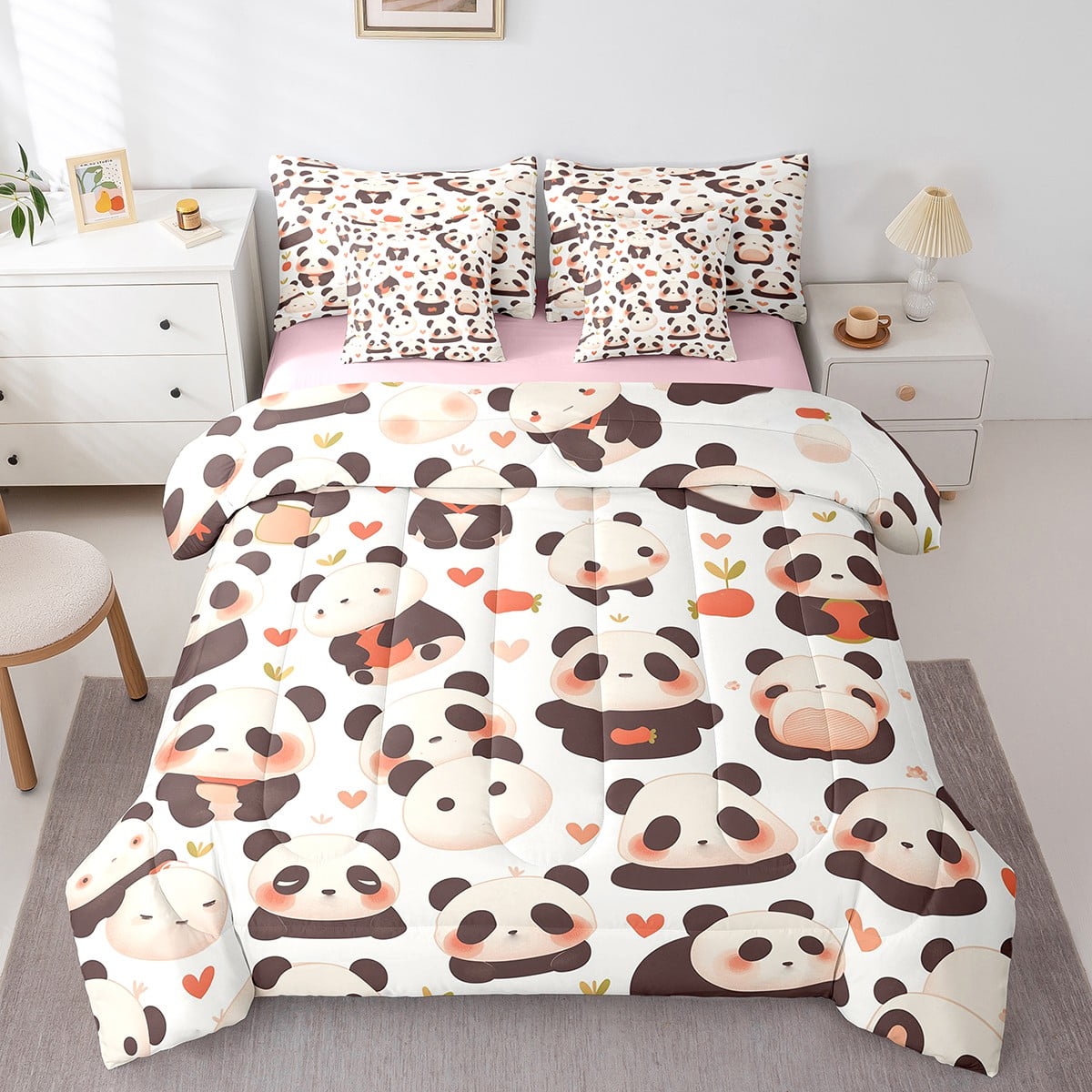 7 Piece Cute Cartoon Panda Bed in a Bag Twin for Boys Girls Lovely Wild ...