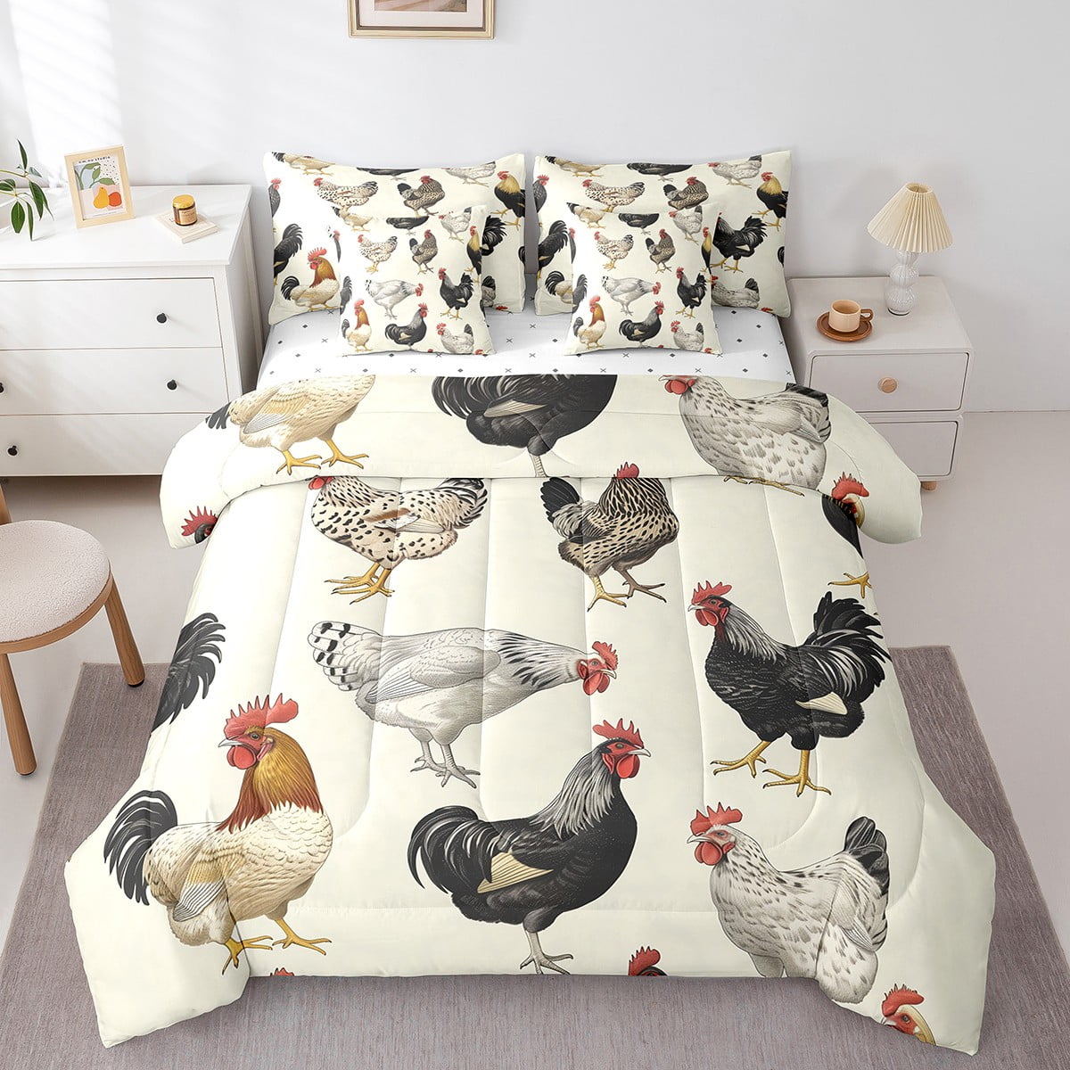 7 Piece Cute Chicken Printed Bed in a Bag Western Farmstyle Bedding ...
