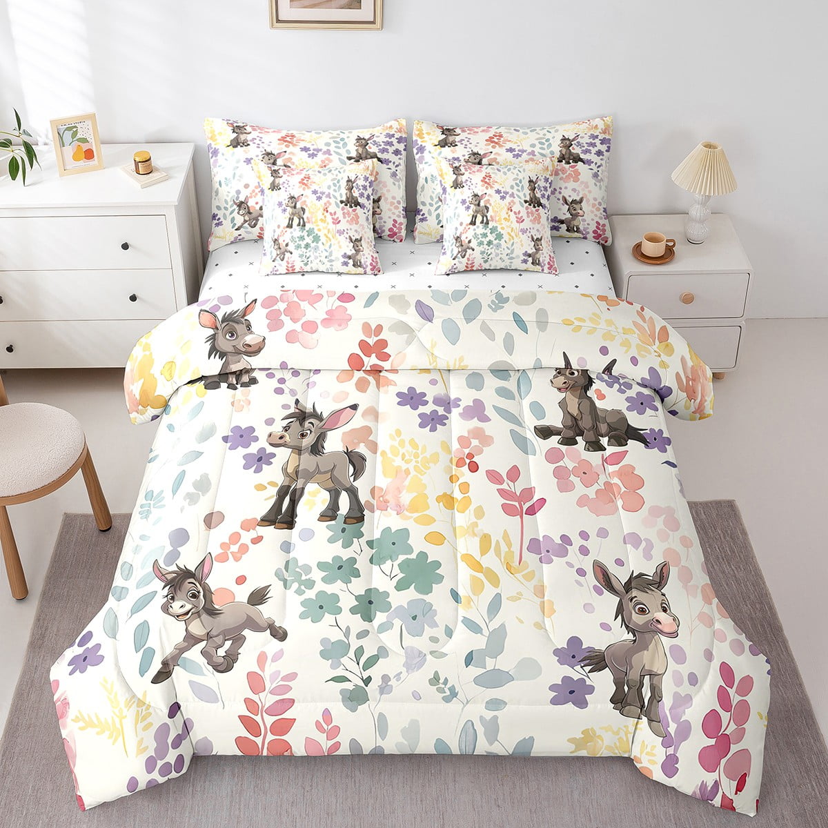 7 Piece Cute Donkey Queen Bedding Set,Farmhouse Animal Donkey Comforter ...