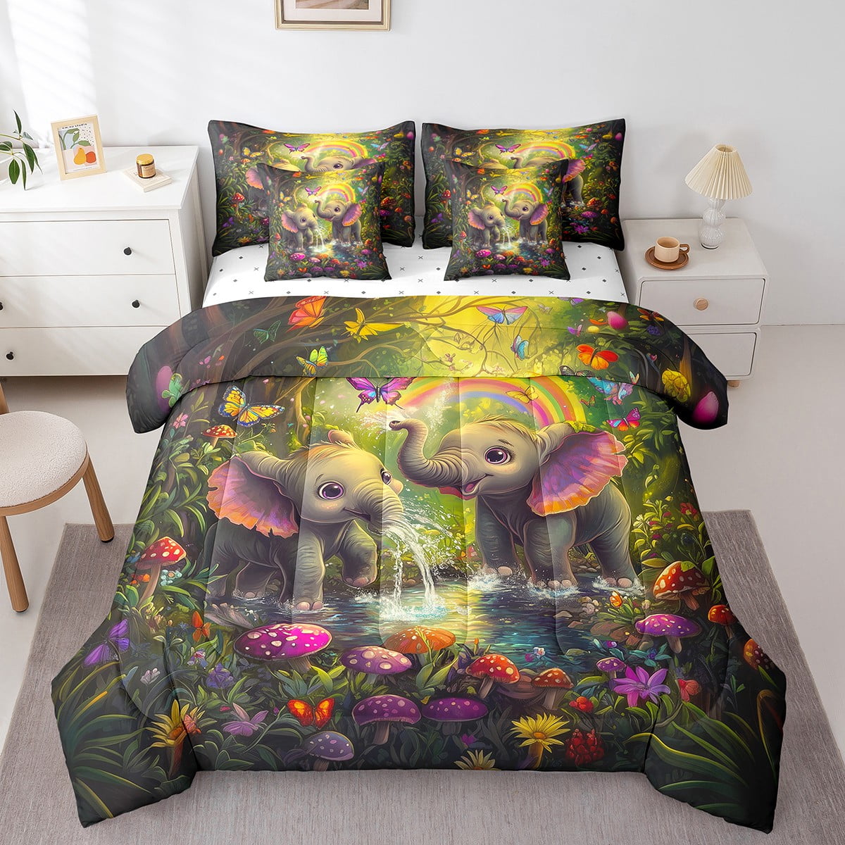 7 Piece Cute Elephant Bed in a Bag Queen Size Kawaii Dreamy Style ...