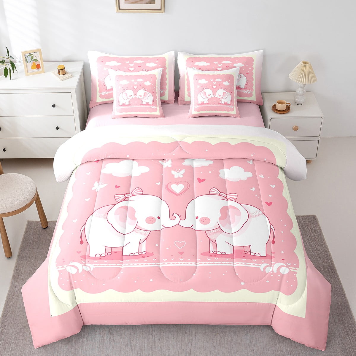 7 Piece Cute Elephant Queen Bed in a Bag Cartoom Animal Elephant ...