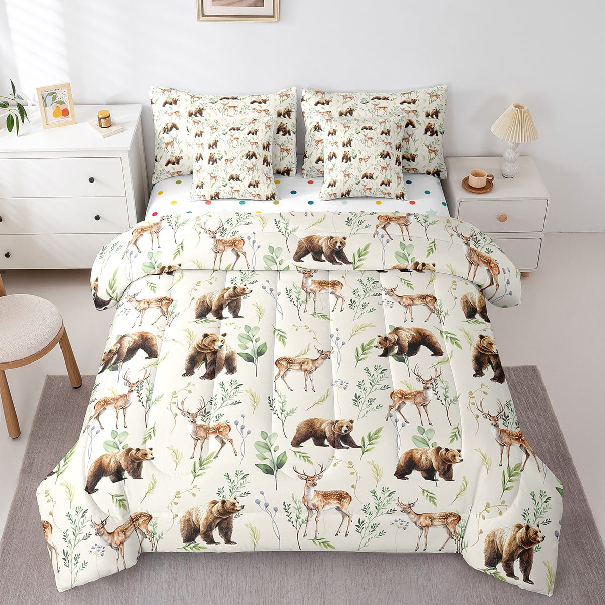 7 Piece Cute Woodland Animal Bedding Set King Comforter Set,Winter Deer ...