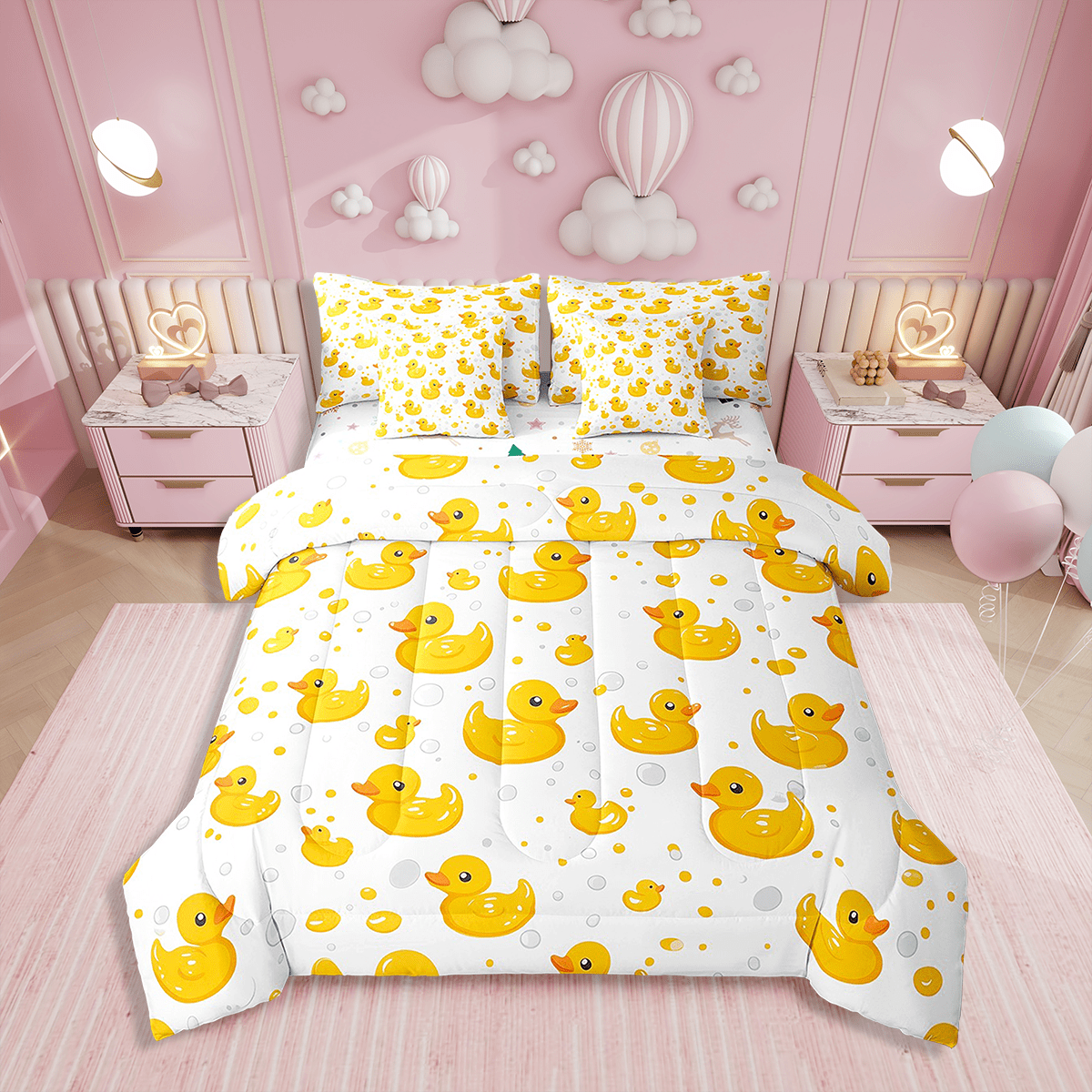 7 Piece Cute Yellow Duck Full Comforter Set with Sheets,Funny Rubber ...