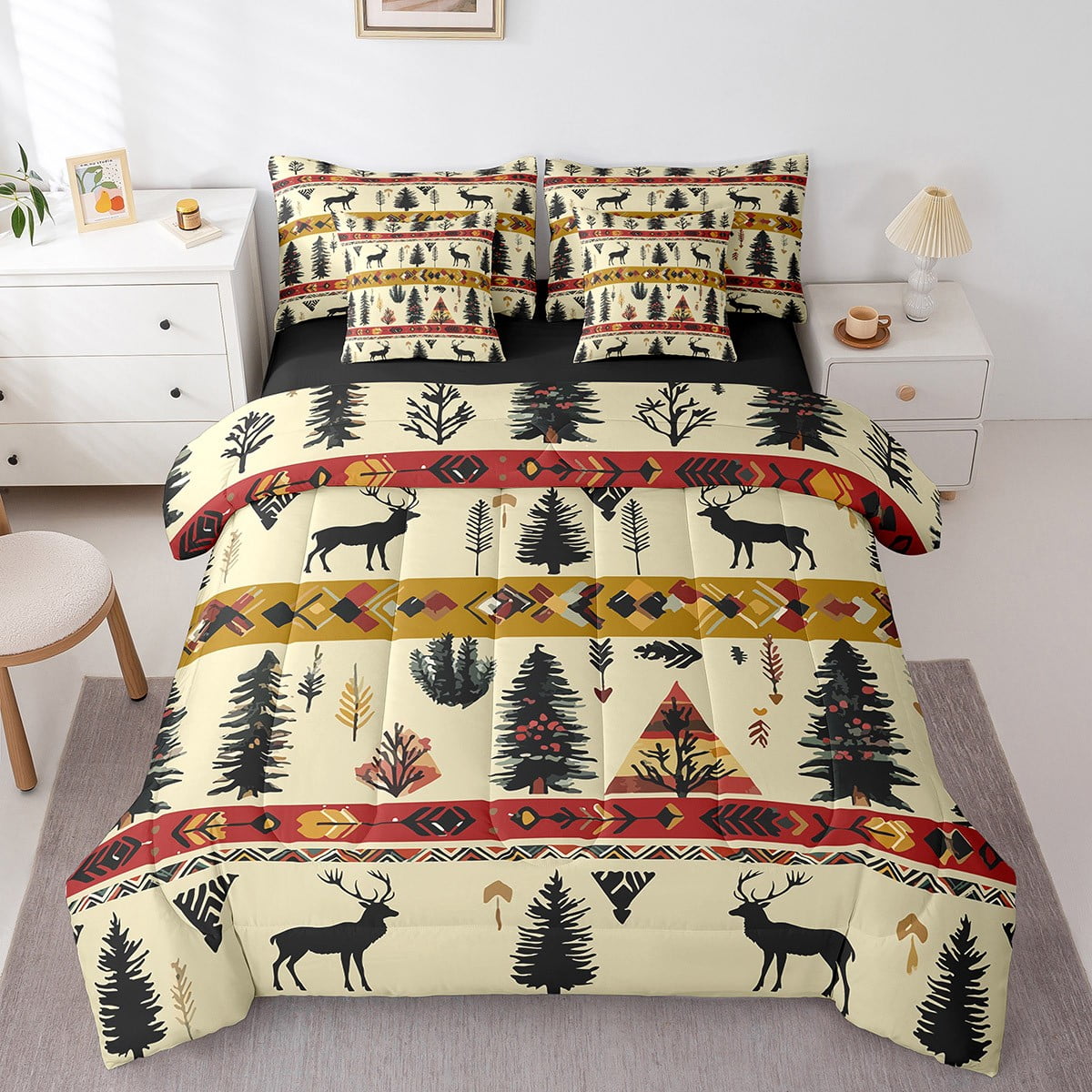 7 Piece Deer Full Bedding Sets Deer Hunting Theme Bed in a Bag Western ...