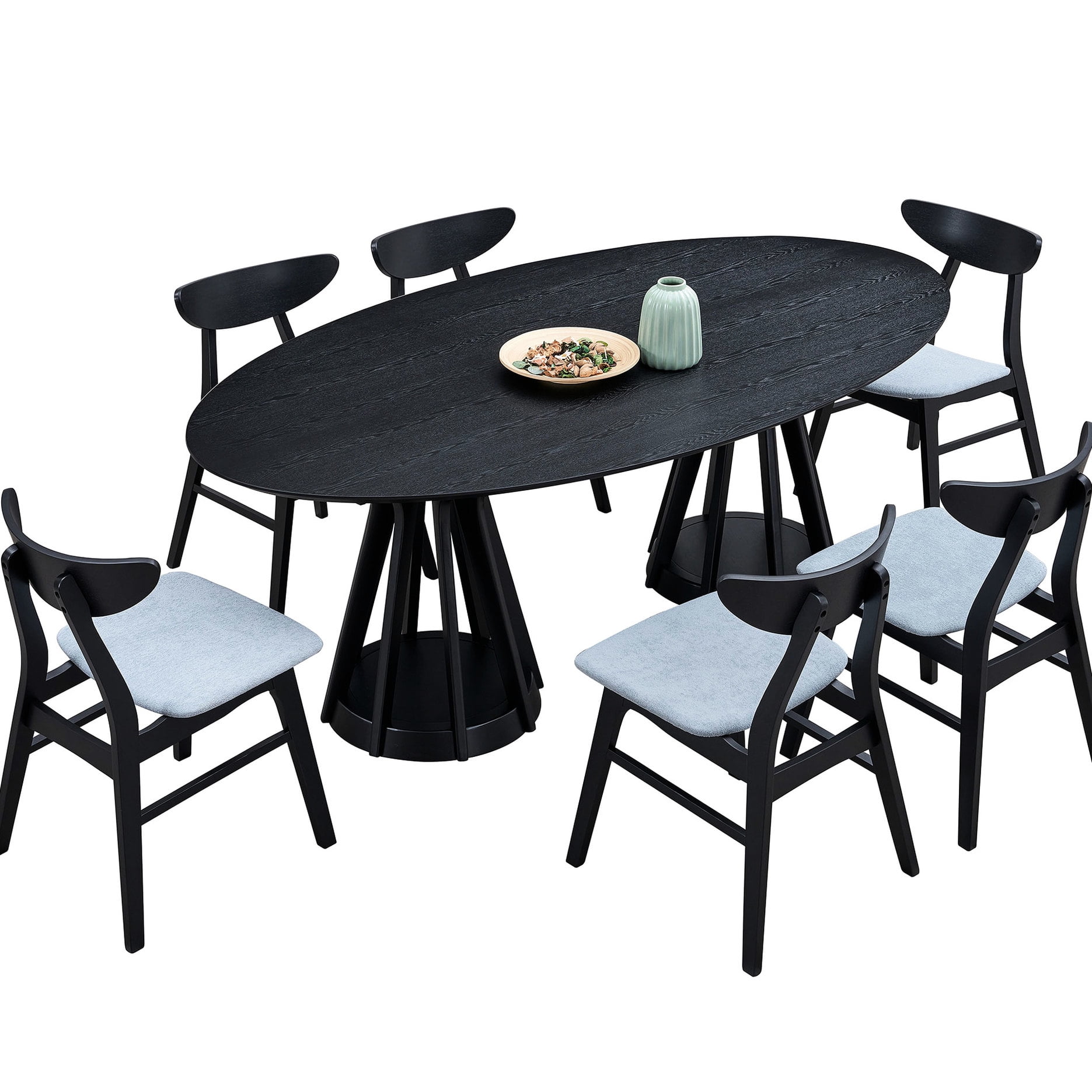 7-Piece Dining Set - 78.74 Inch Table, Color-Blocked Chair Design ...