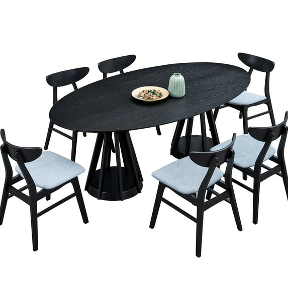 7-Piece Dining Set - 78.74 Inch Table, Color-Blocked Chair Design ...