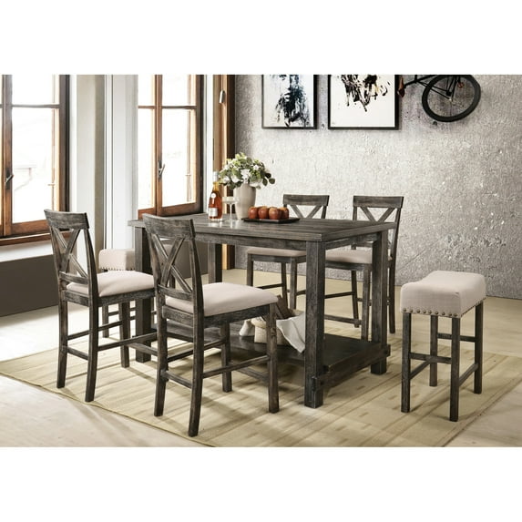 7-Piece Dining Set | Counter Height Design | Gray Synthetic Wood ...