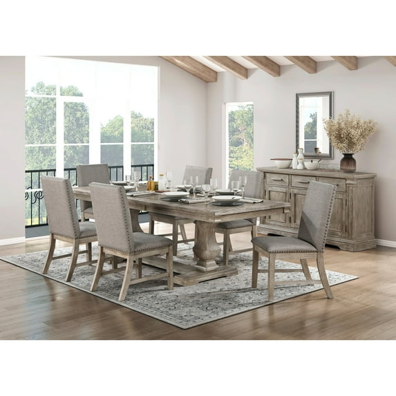 7-Piece Dining Set, Traditional Style with Drop Leaf Table | Light Gray ...