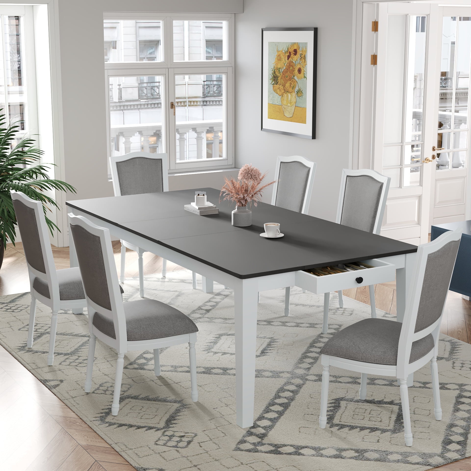 7-Piece Dining Table Set for 6 People, 78" Extendable Kitchen Table Set ...