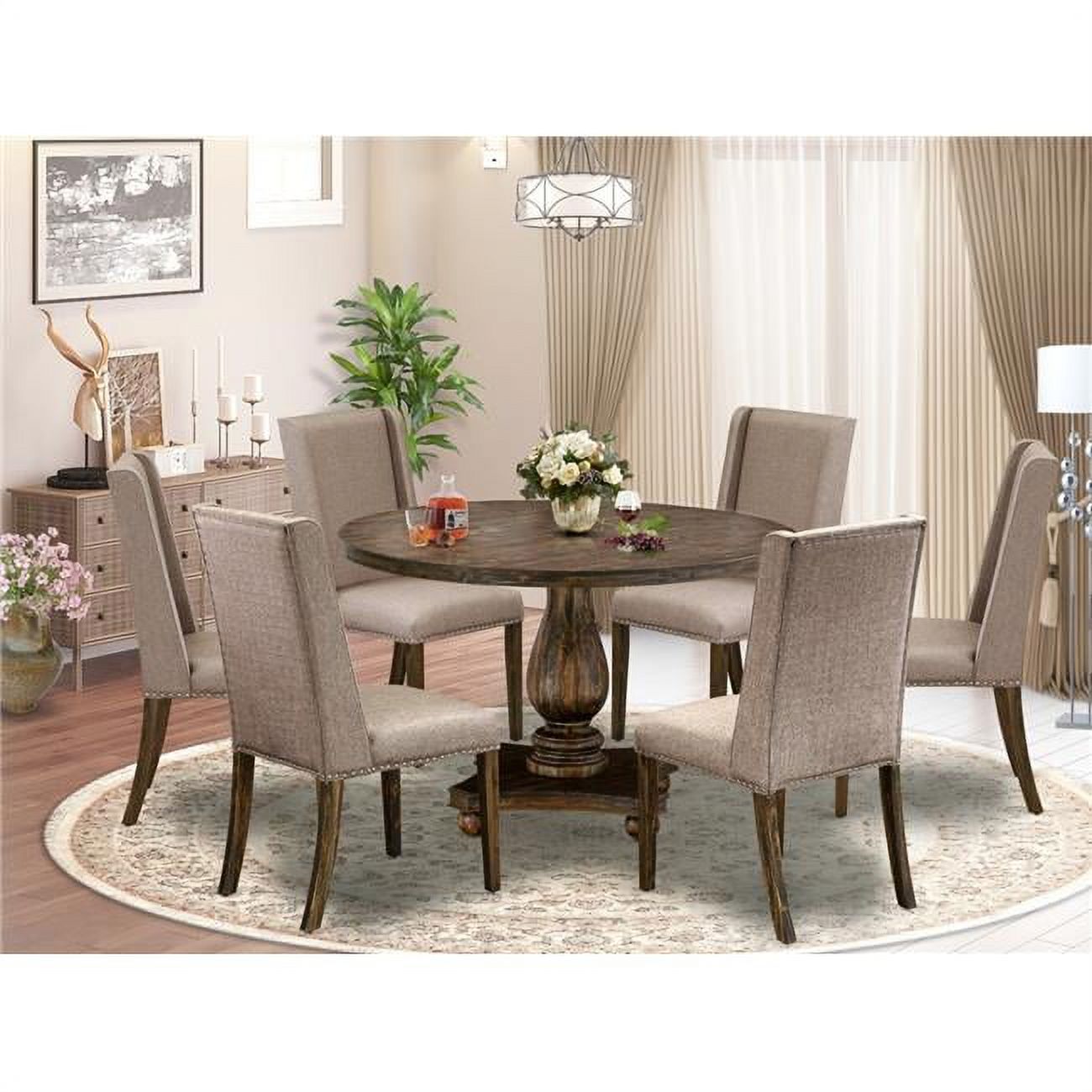 7 Piece Dining Table Set - Distressed Jacobean & Dark Khaki - Walmart.com