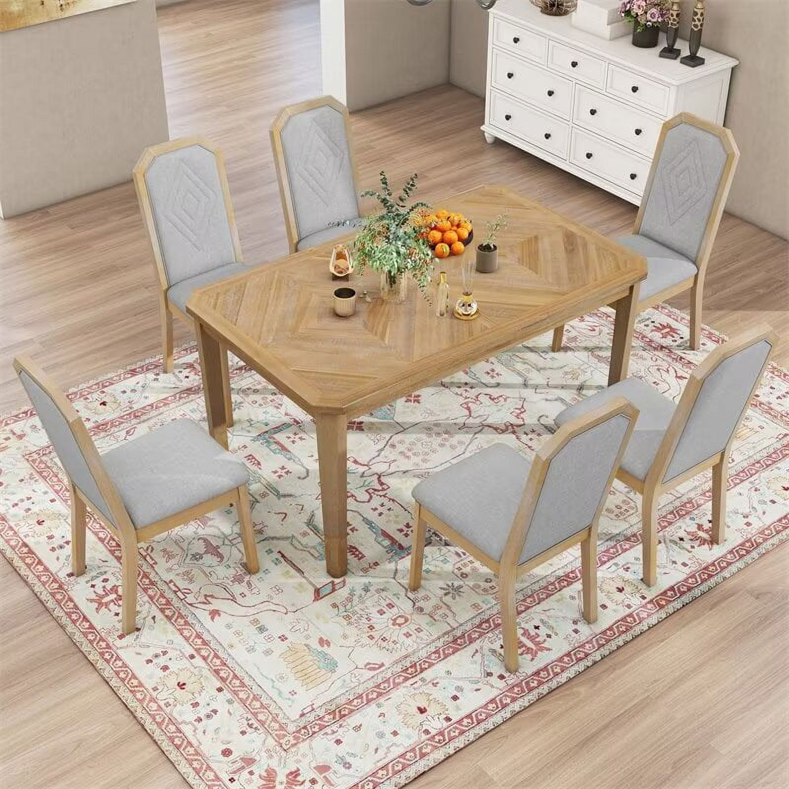 7-Piece Dining Table Set，Farmhouse Rustic Rectangular Table and 6 High ...