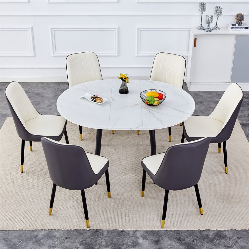 7-Piece Dining Table Set with Retractable Kitchen Table and 6 PU ...