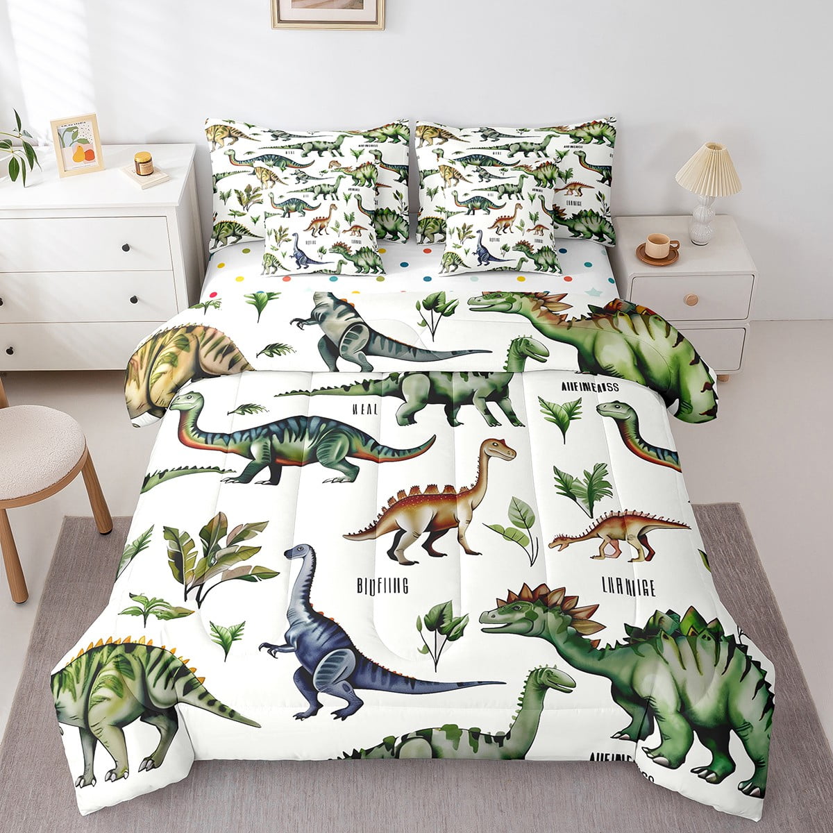 7 Piece Dinosaur Bed in a Bag Queen Dinosaur Queen Bedding Sets, Cute ...