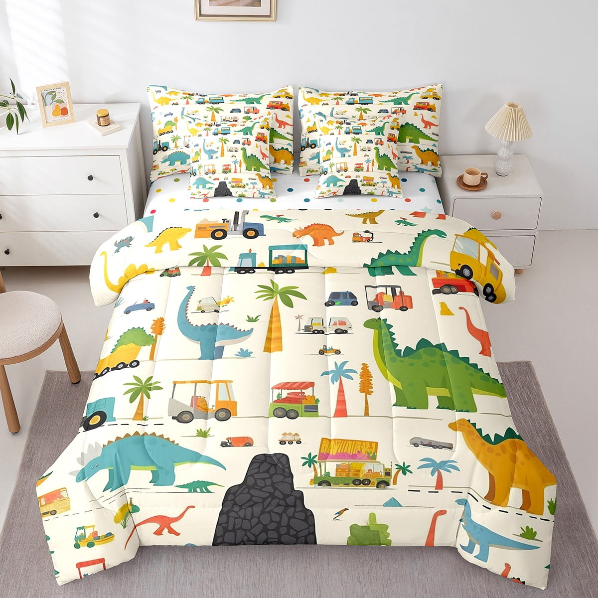 7 Piece Dinosaur Kids Bed in a Bag Twin for Boys Girls Cute Dinosaur ...
