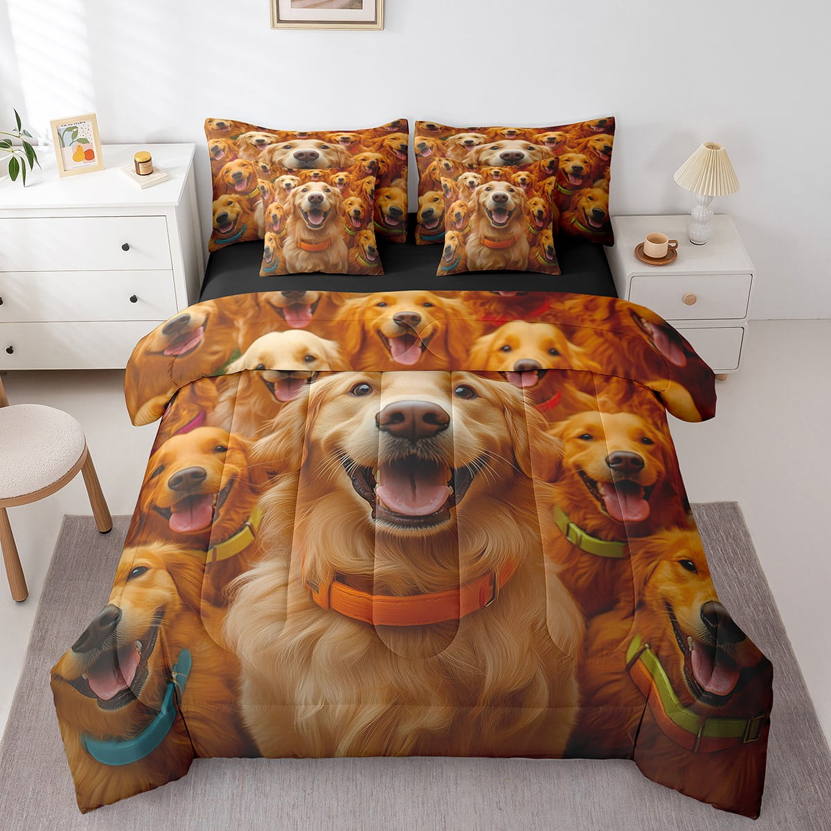 7 Piece Dog Print Bed in a Bag Twin Size Cute Animal Golden Retriever ...