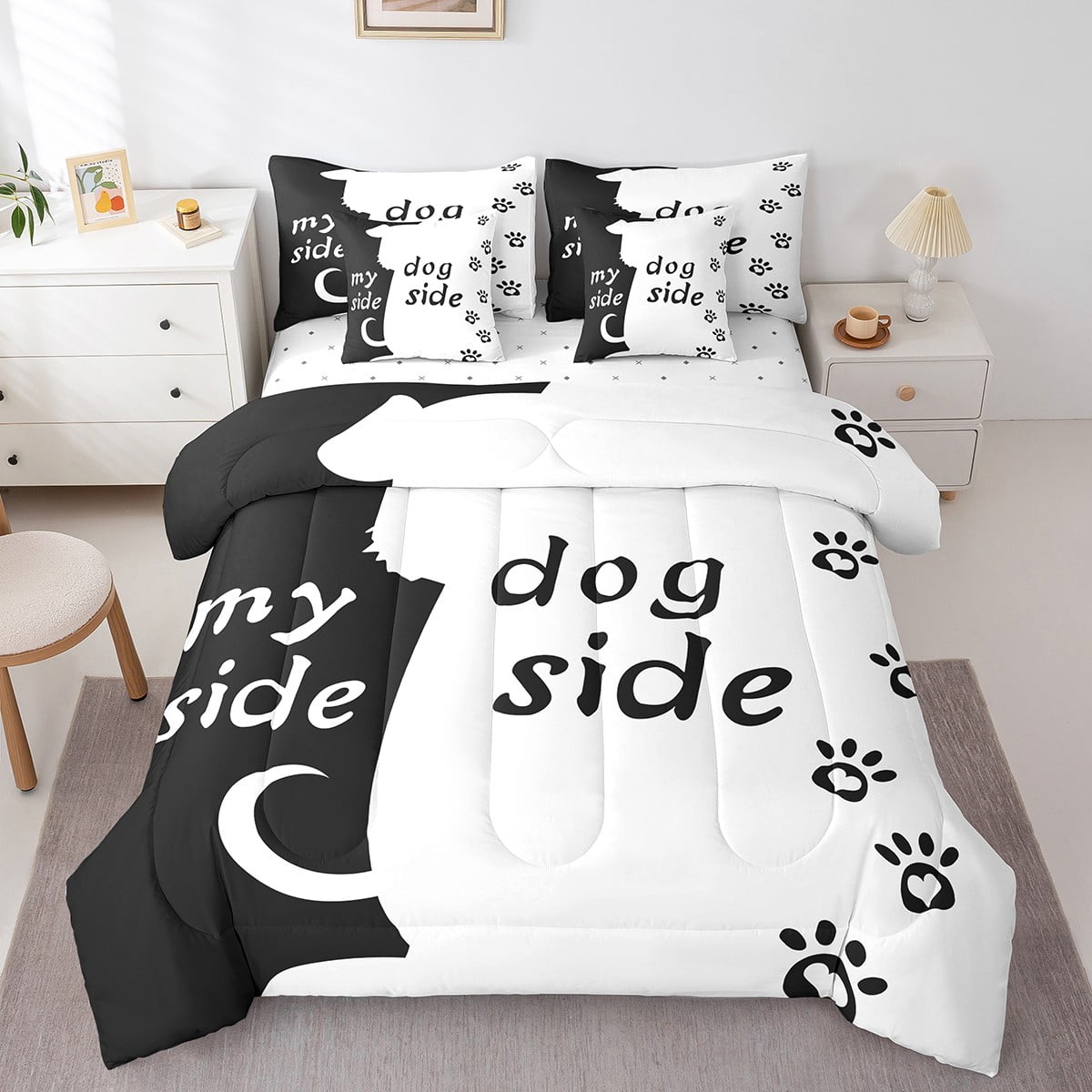 7 Piece Dog Side My Side Bed in a Bag Queen Size for Boys Girls Kids ...
