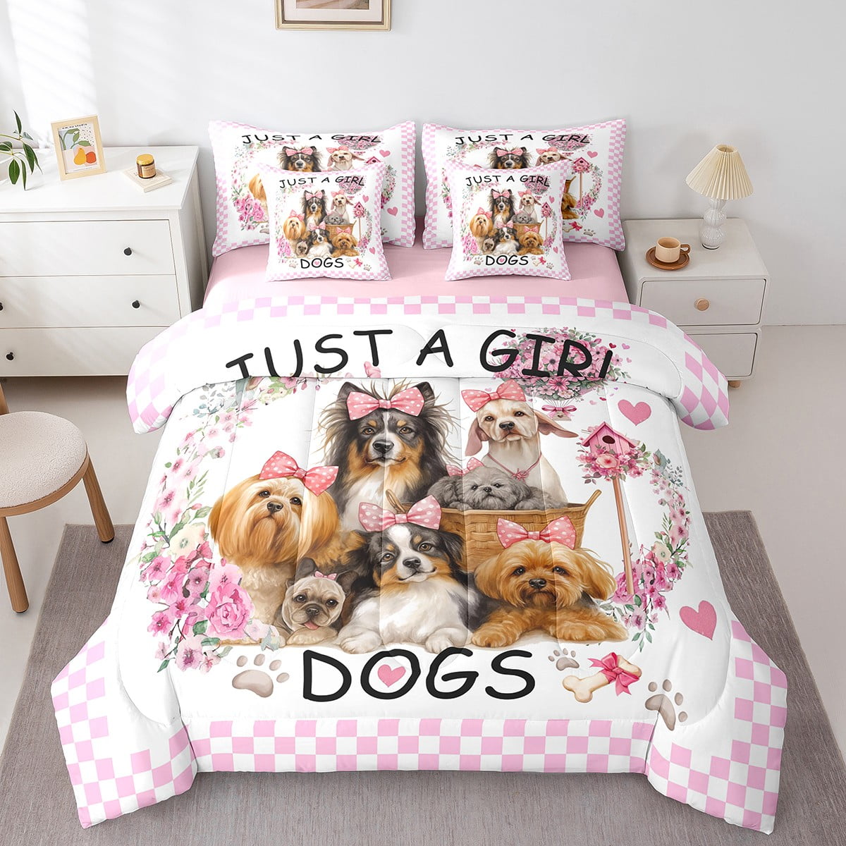 7 Piece Dog Twin Bed in a Bag Cute Cartoon Dog Print Bedding Sets for ...