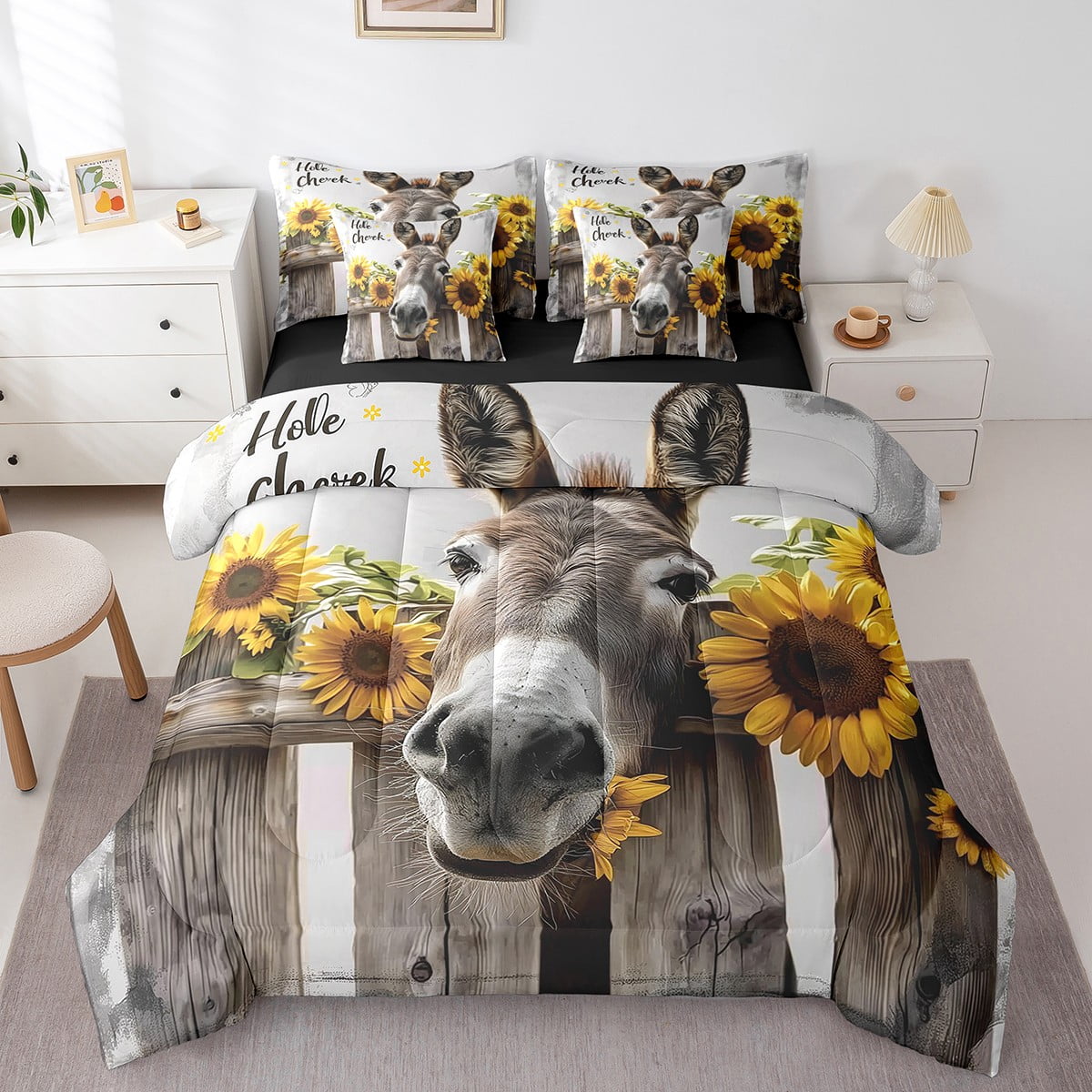 7 Piece Donkey Twin Bedding Cute Animal Donkey Bed in a Bag, Rustic Farmhouse Donkey Bedding Set ...