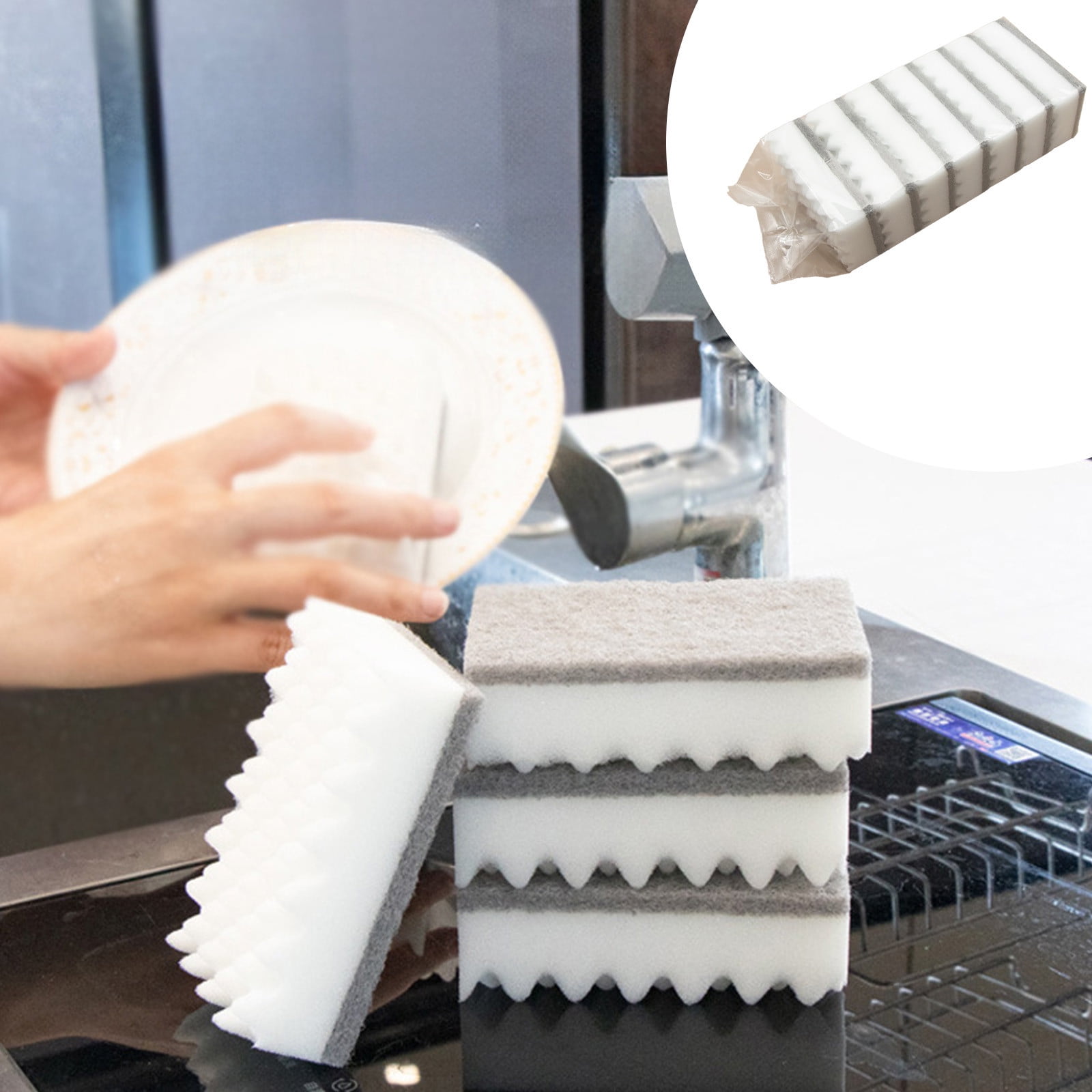 7 Piece Double Sided Dishwashing Sponge Set – Wave Shaped Magic Eraser ...