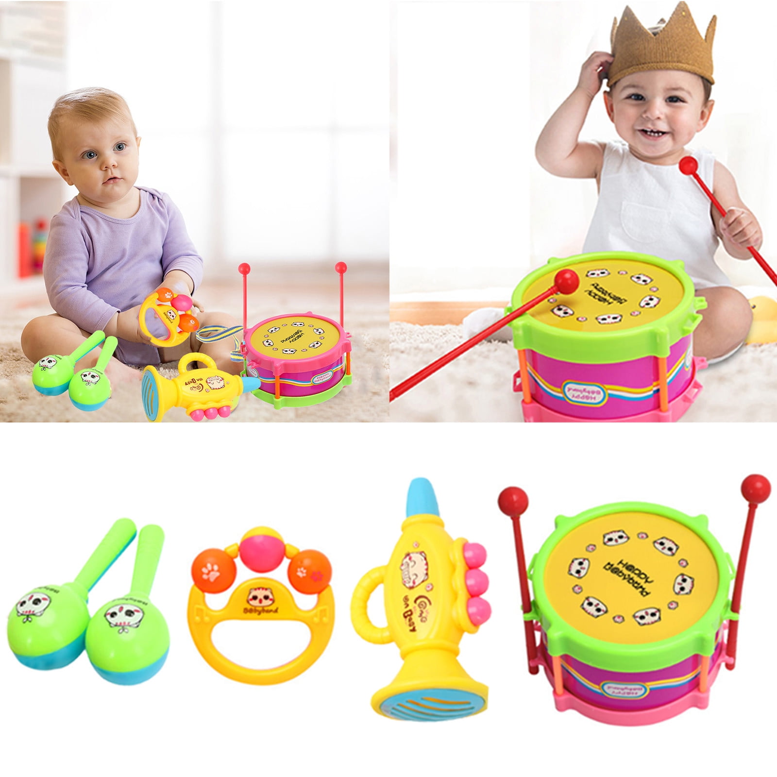 7 Piece Drum Set Case Baby Music Set 12 Months Baby Drum Concertina ...