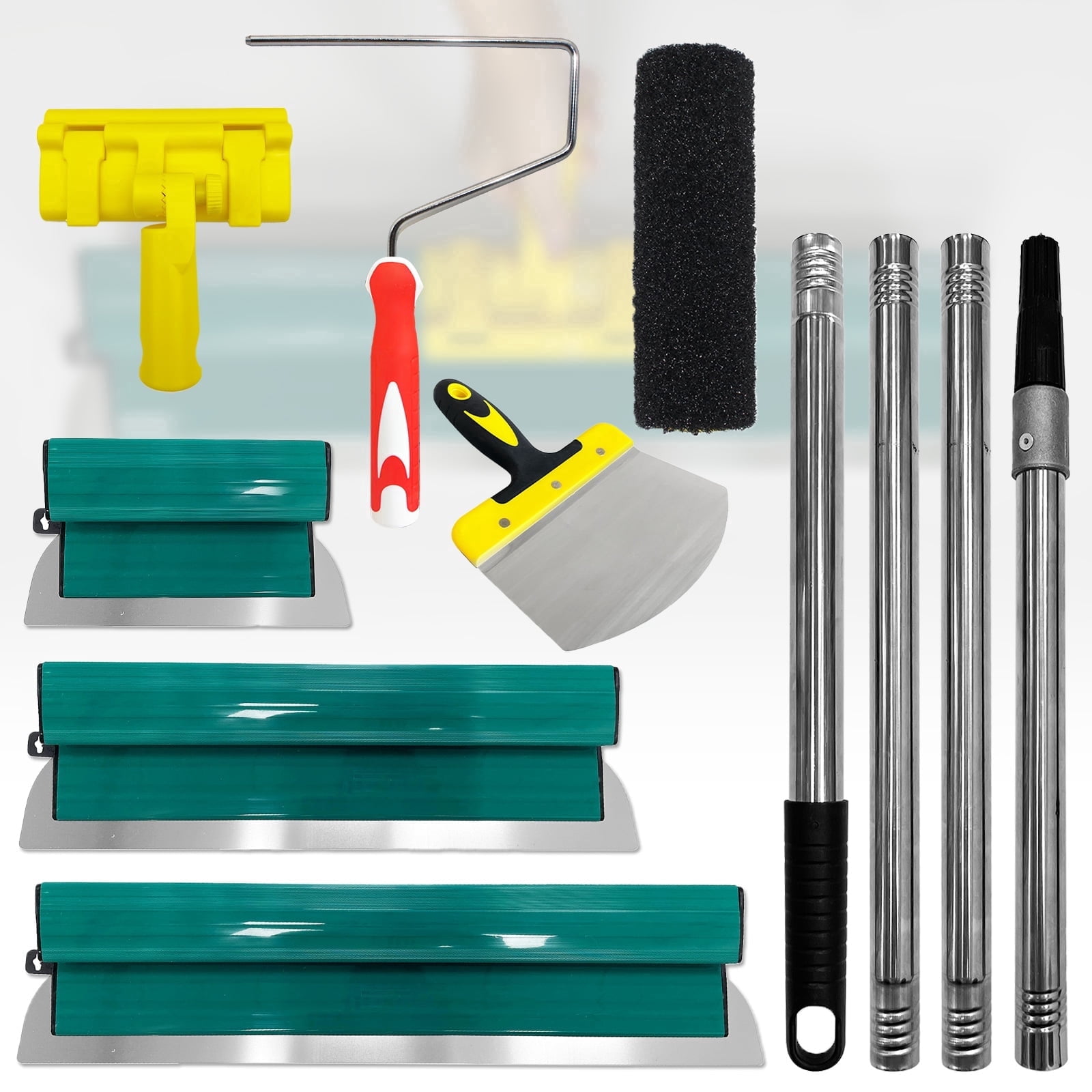 7-Piece Drywall Skimming Blade Set with 4.8ft Extension Pole, Stainless ...