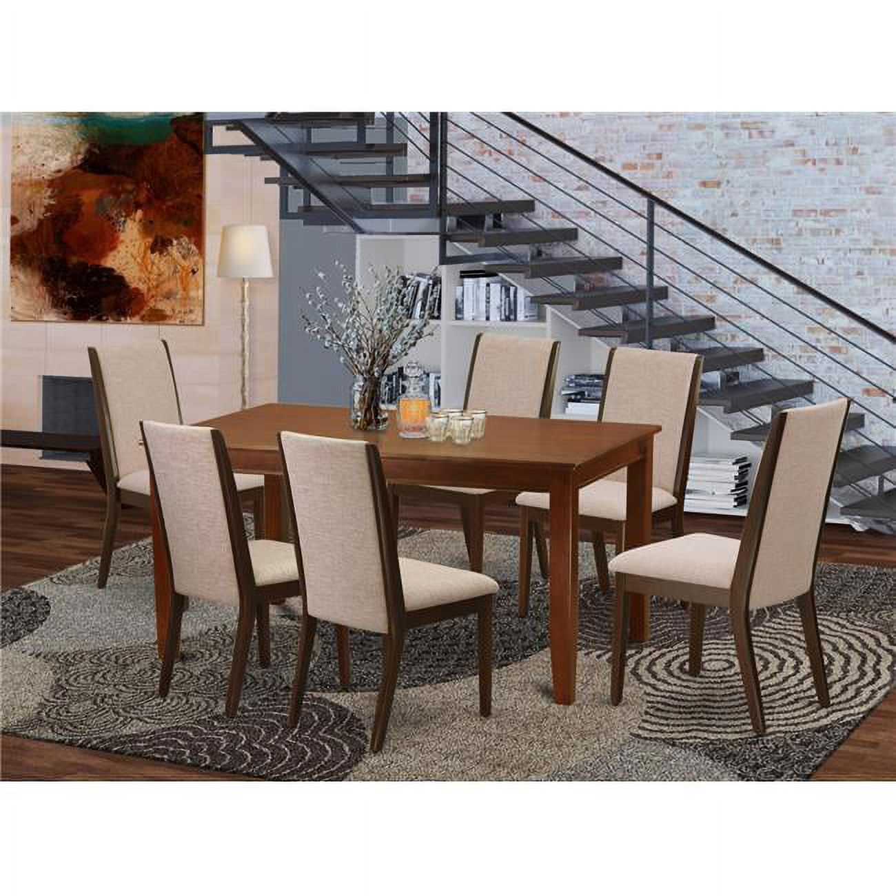 7 Piece Dudley Dining Room Table Set - Mahogany & Light Tan - Walmart.com