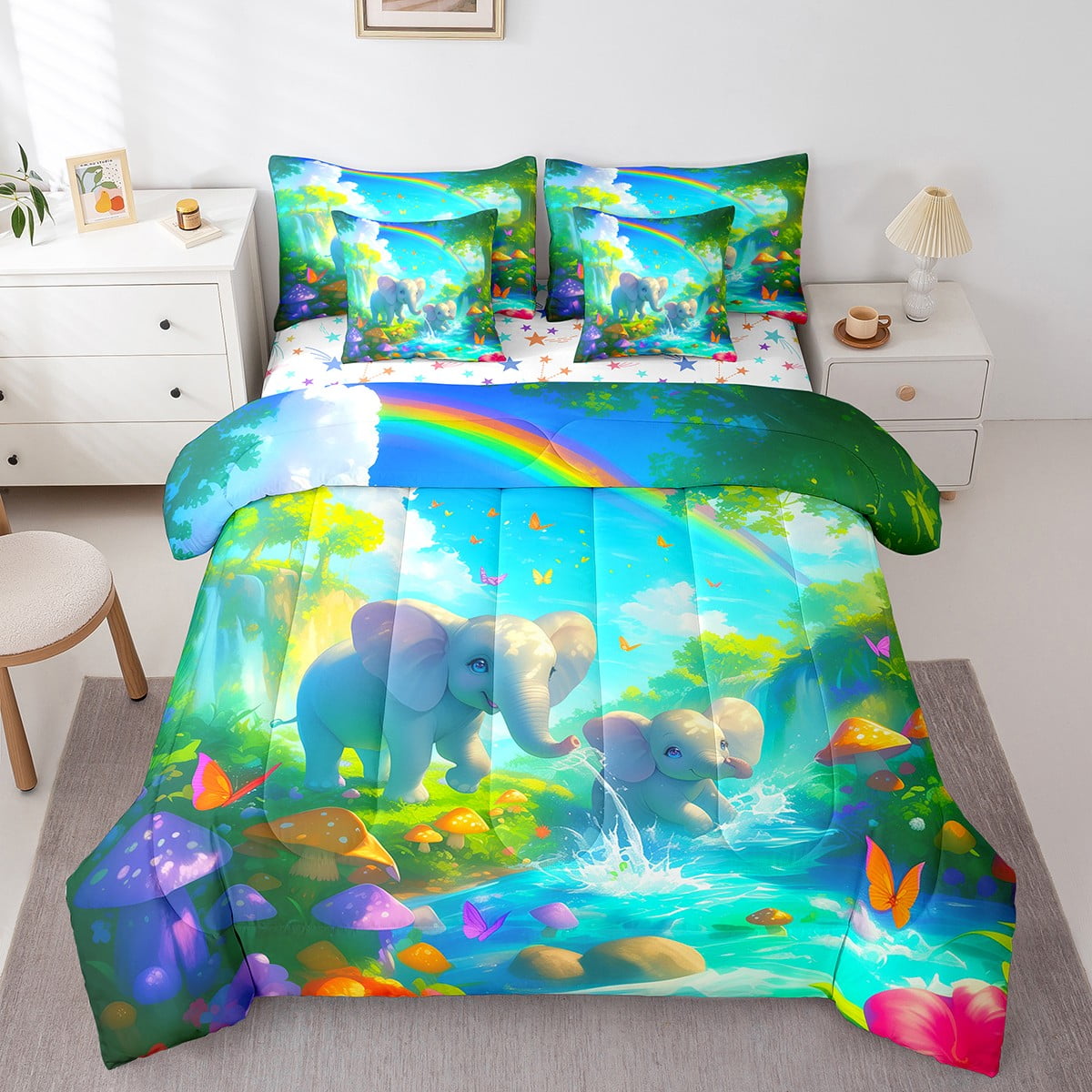 7 Piece Elephant Bedding Sets Rustic Farmhouse Elephant Queen Bed in a ...