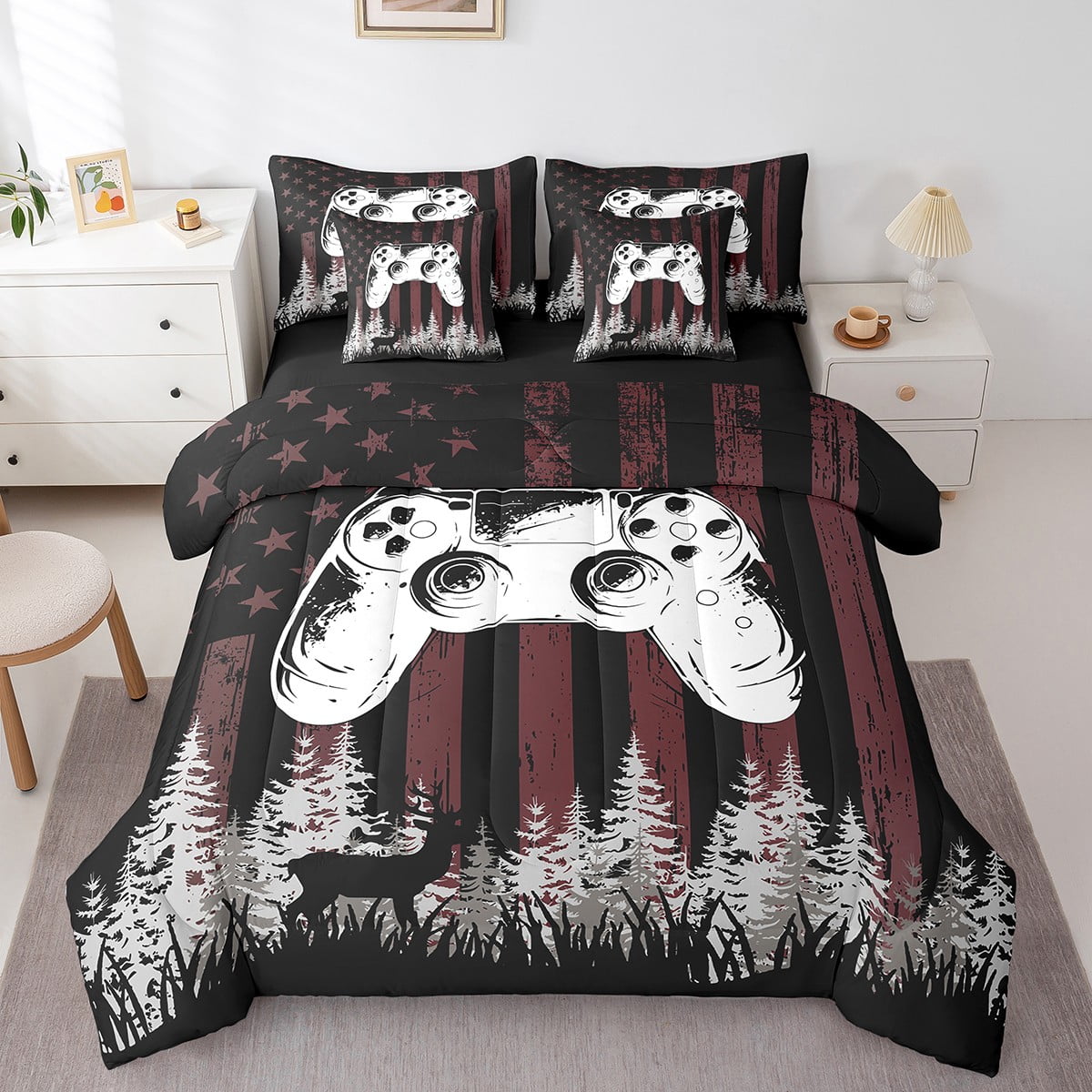 7 Piece Elk Deer Bed in a Bag Hunting Themed Bedding Sets Queen Size ...