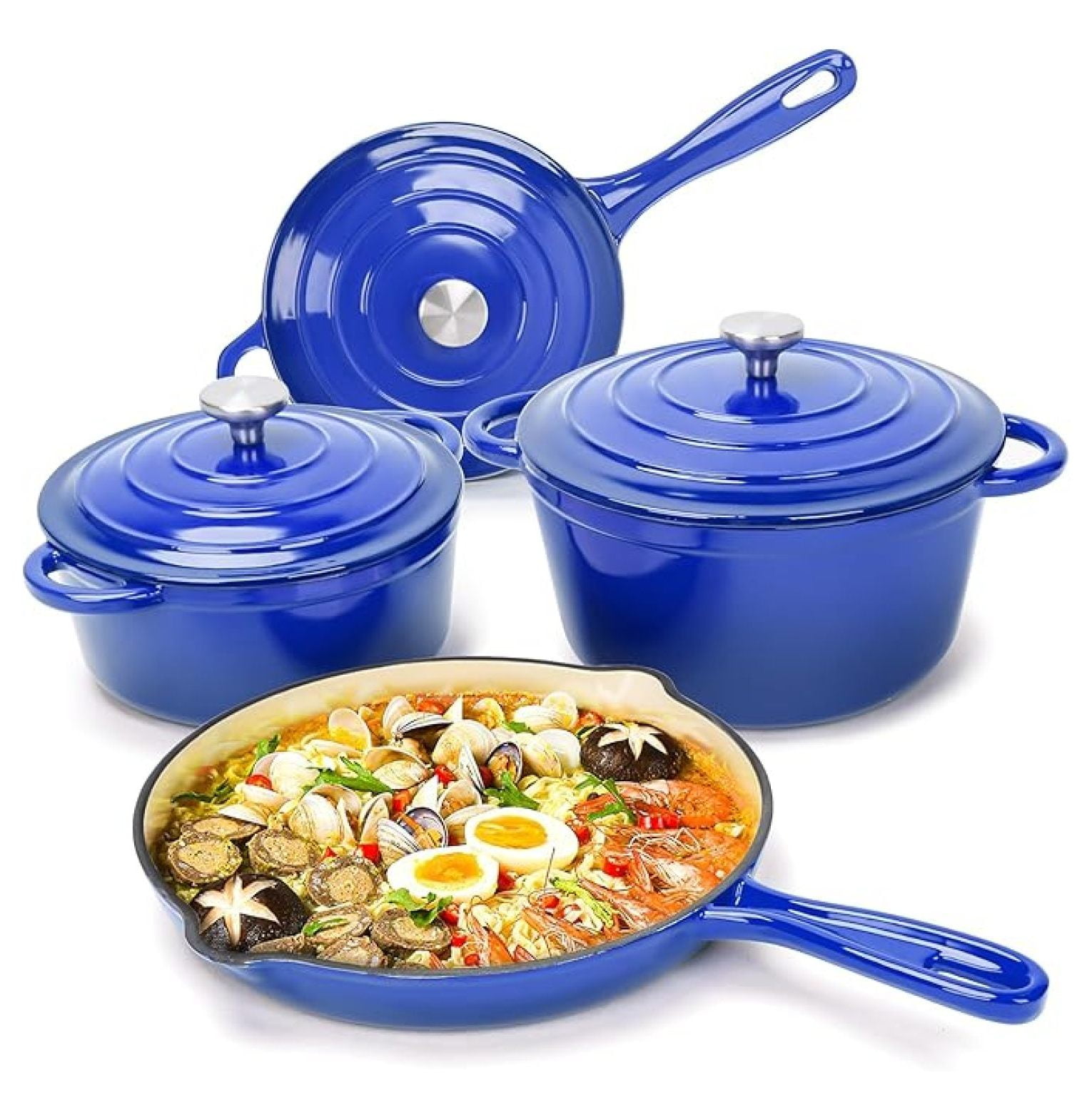7-Piece Enameled Cast Iron Cookware Set: Dutch Ovens, Skillet & Sauce ...