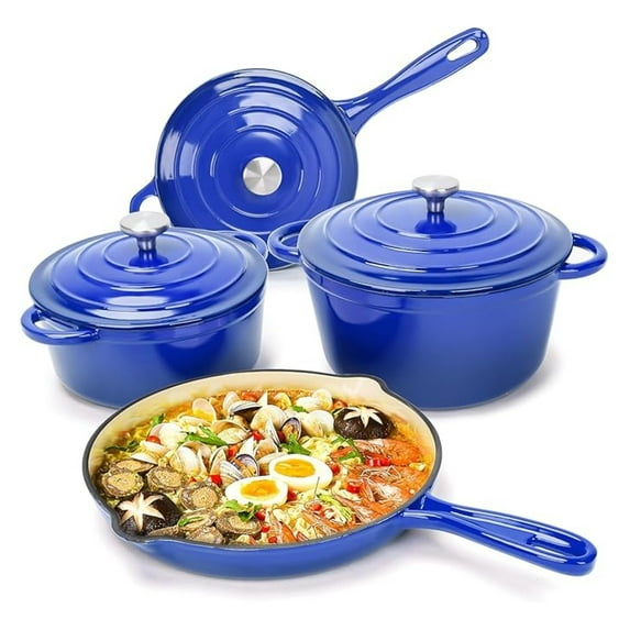 7-Piece Enameled Cast Iron Cookware Set: Dutch Ovens, Skillet & Sauce ...
