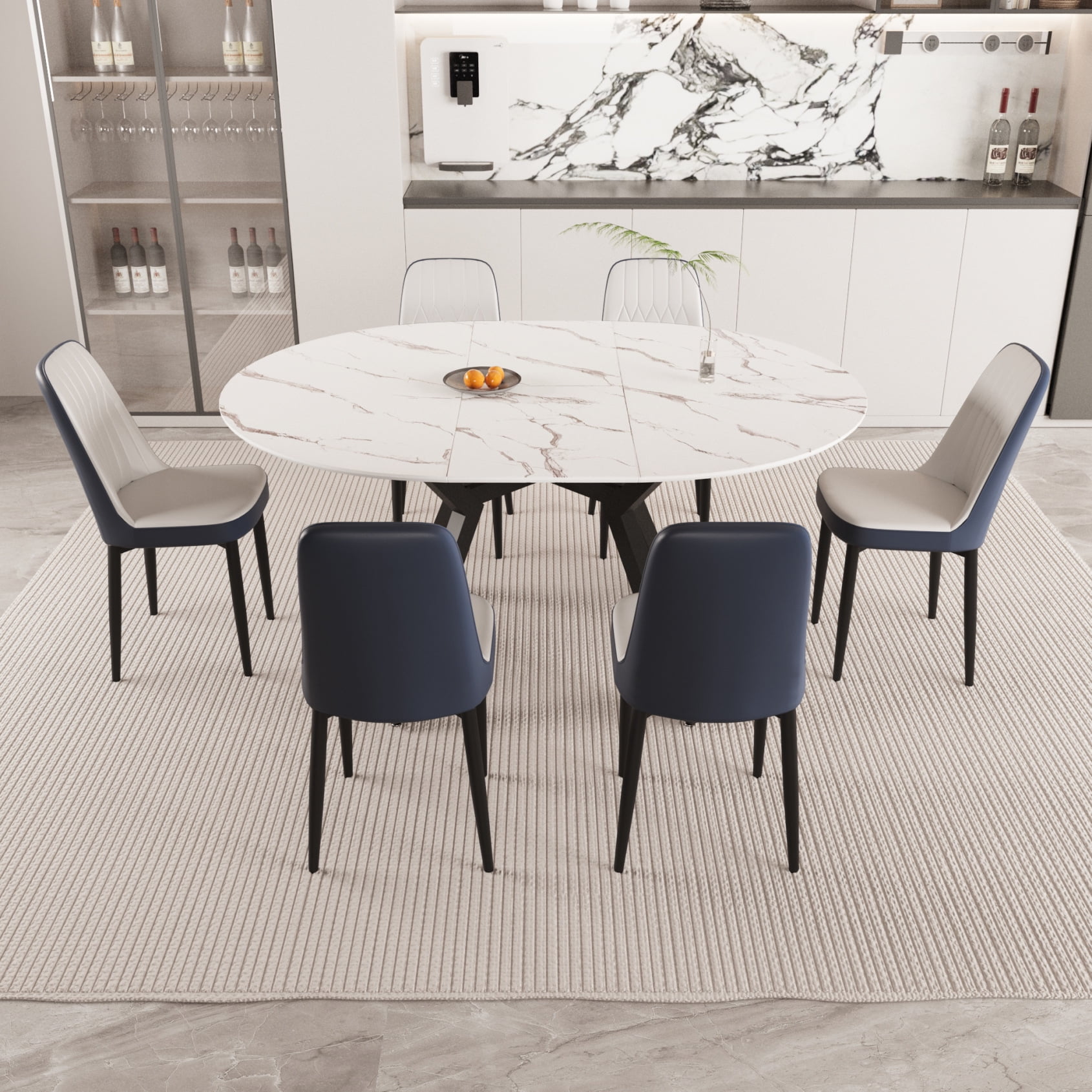 7-Piece Expandable Circular Dining Table Set, 47-63" Adjustable Round ...