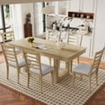 7 Piece Expandable Dining Table Set, 60"-78" Extendable Farmhouse Table ...