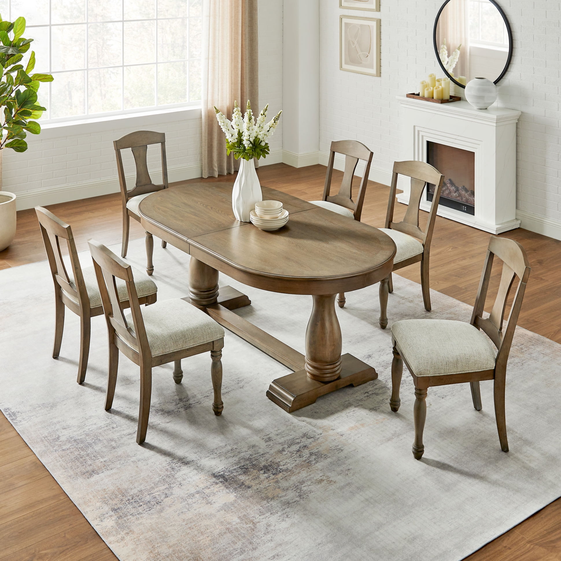 7-Piece Extendable Dining Table Set, 76"-94" Long Expandable Curved ...