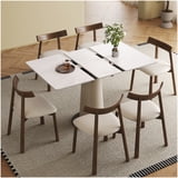 7-Piece Extendable Dining Table Set, White Sintered Stone Retractable ...