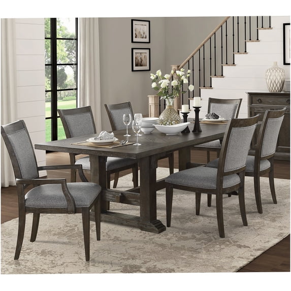 7-Piece Extendable Dining Table Set with Gray Upholstered Chairs ...