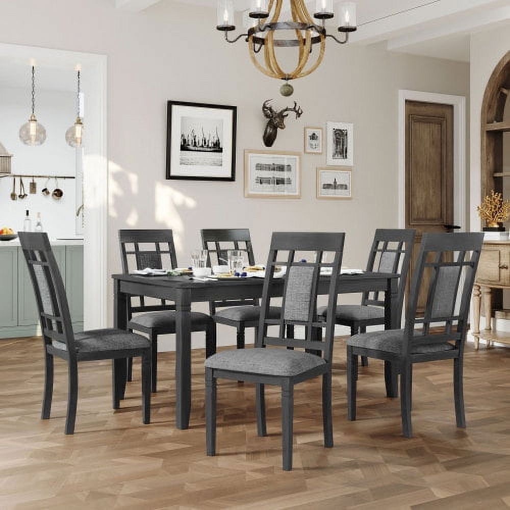 7-Piece Farmhouse Rustic Wooden Dining Table Set Kitchen Furniture Set ...