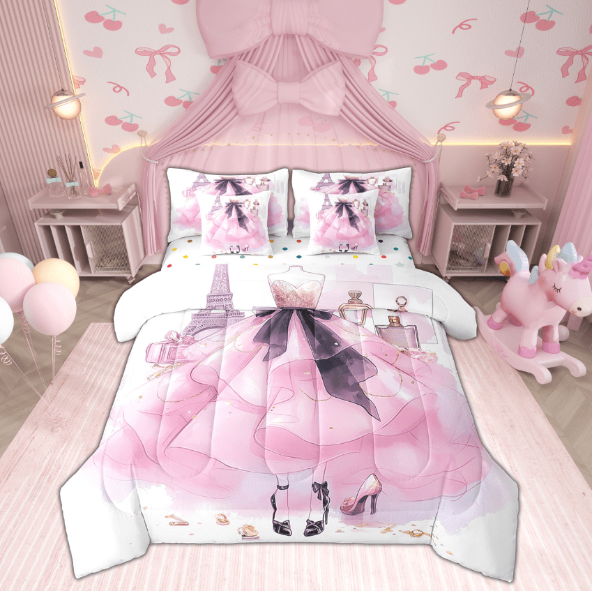 7 Piece Fashion Pink Comforter Set Queen Size Modern Fashion Woman ...